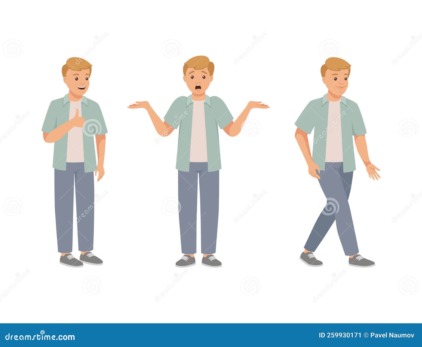 Man Character in Different Pose with Hand Gesture and Emotion Vector ...