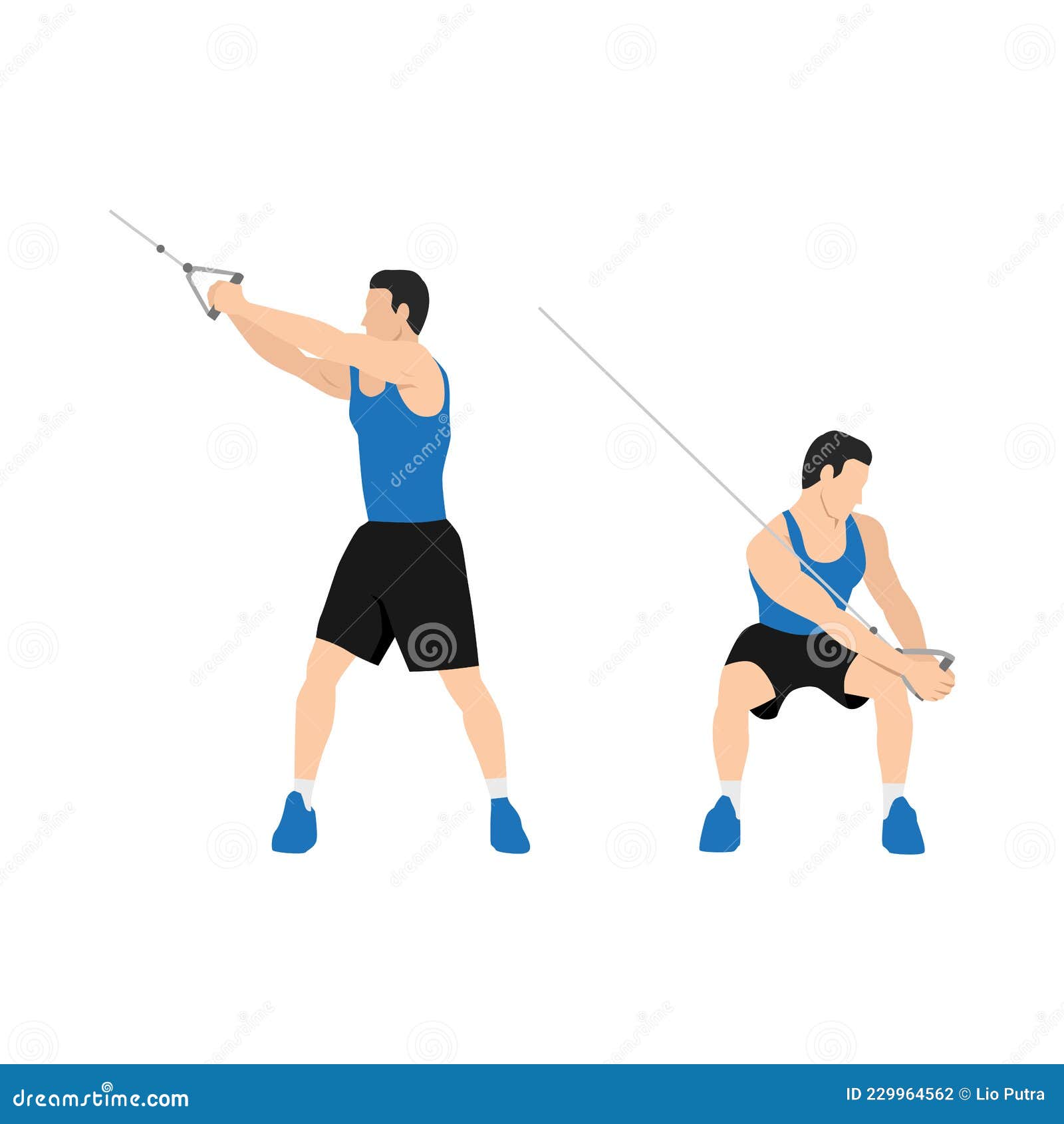 Man Character Doing Downward Cable Wood Chops Exercise Vector ...