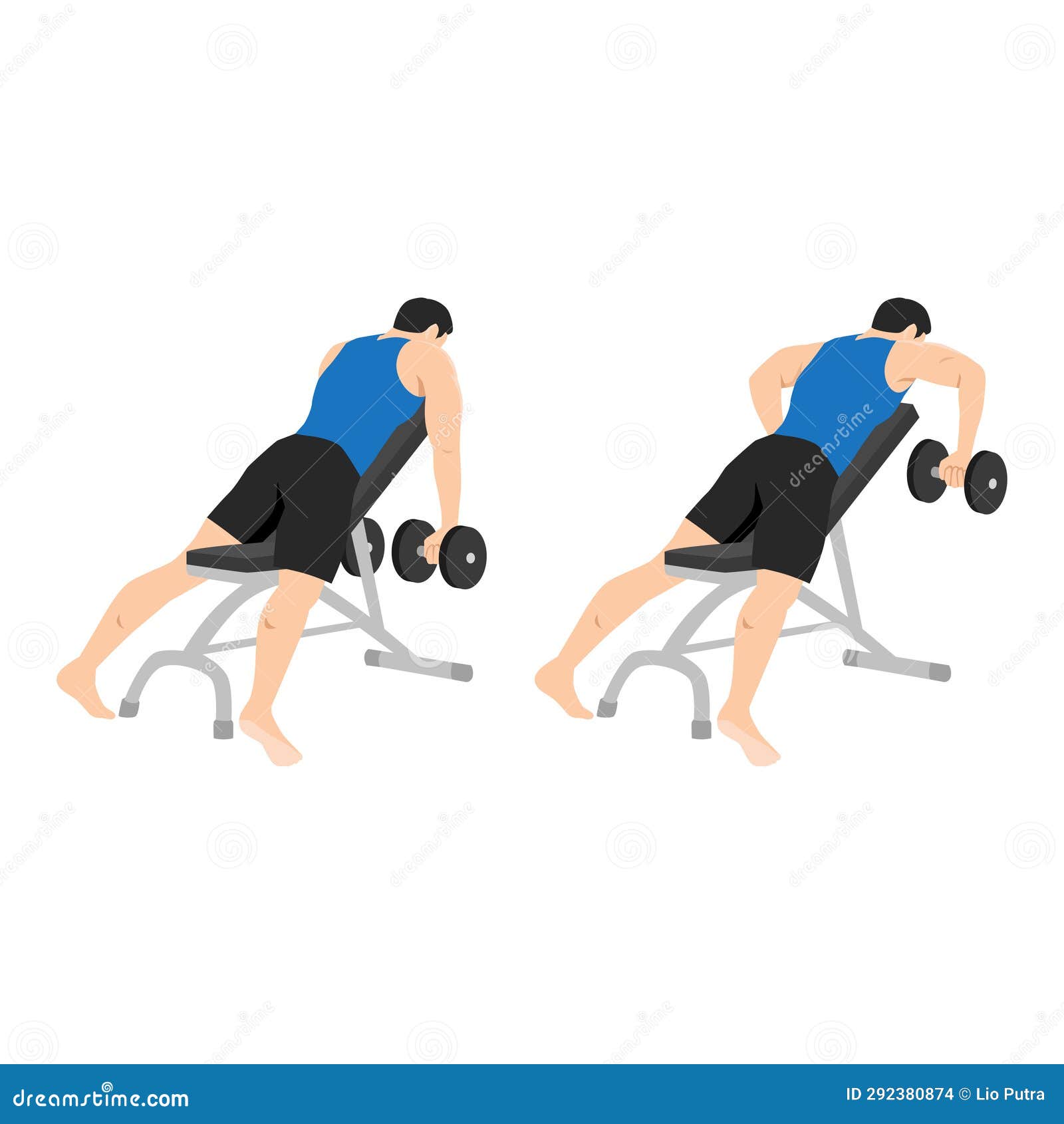 Man Character Doing Dumbbell Incline Bench Row Exercise Stock Vector ...