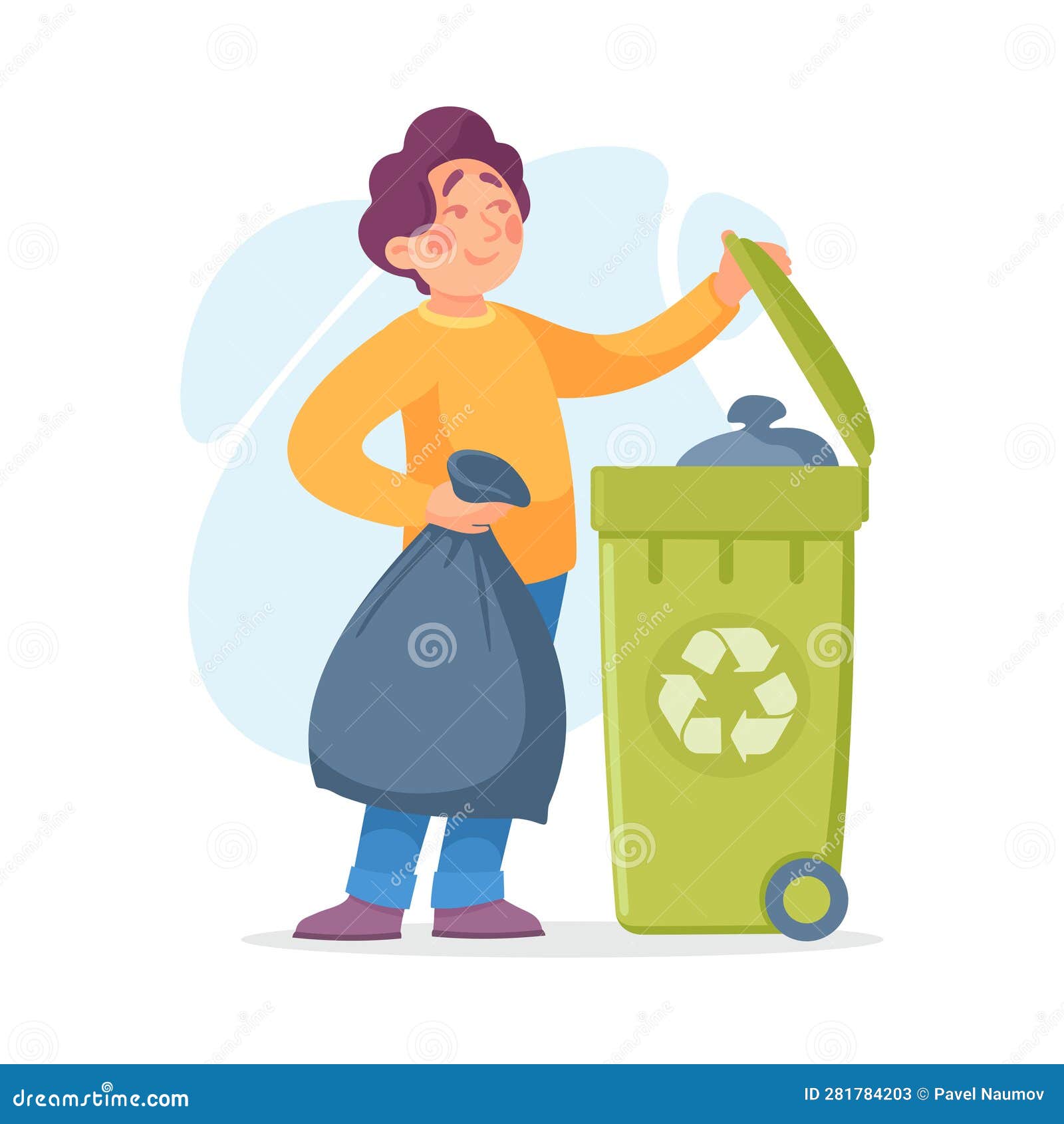 Man Character Doing Housework Throwing Garbage in Dustbin Vector ...