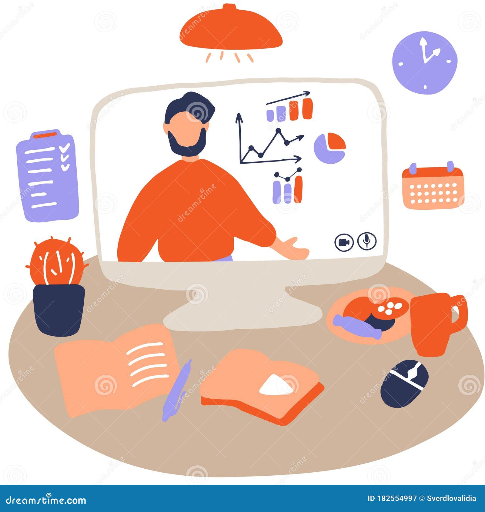 Man Character is Giving Online Business Lecture. Online Courses ...