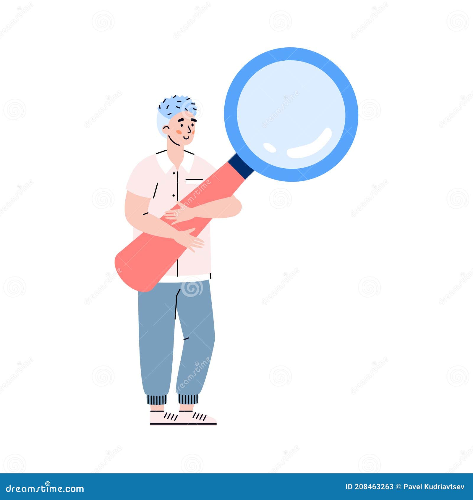 Man Character with Huge Magnifier, Flat Cartoon Vector Illustration ...