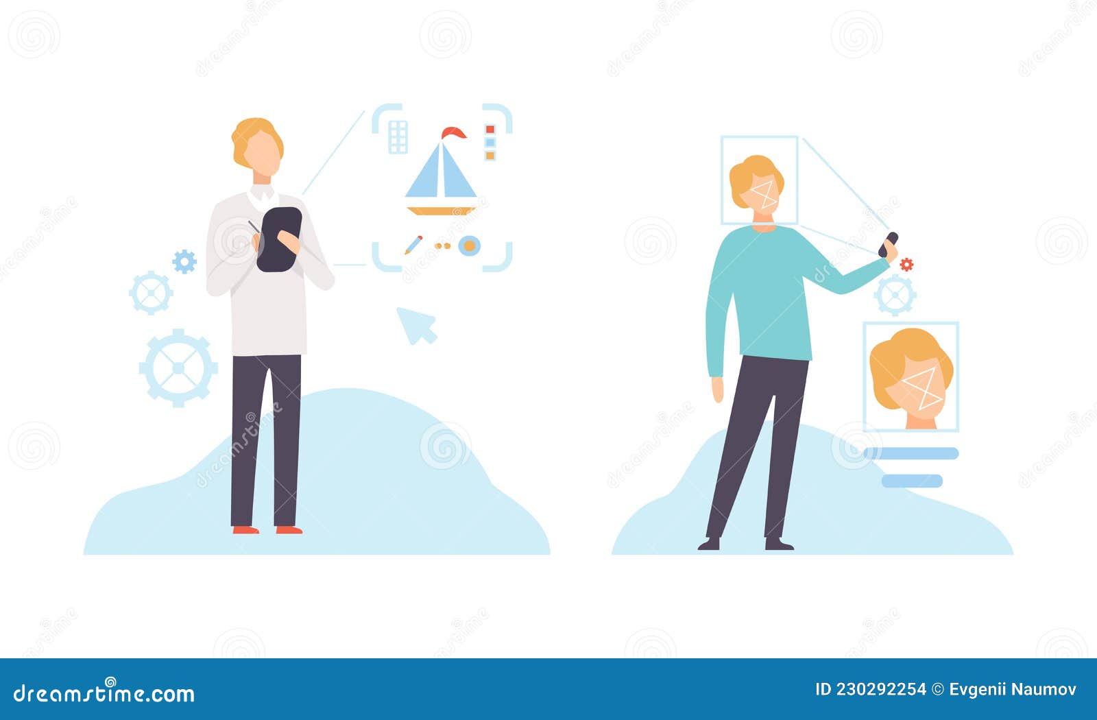 Man Character with Modern Gadget Using Wireless Digital Technology ...