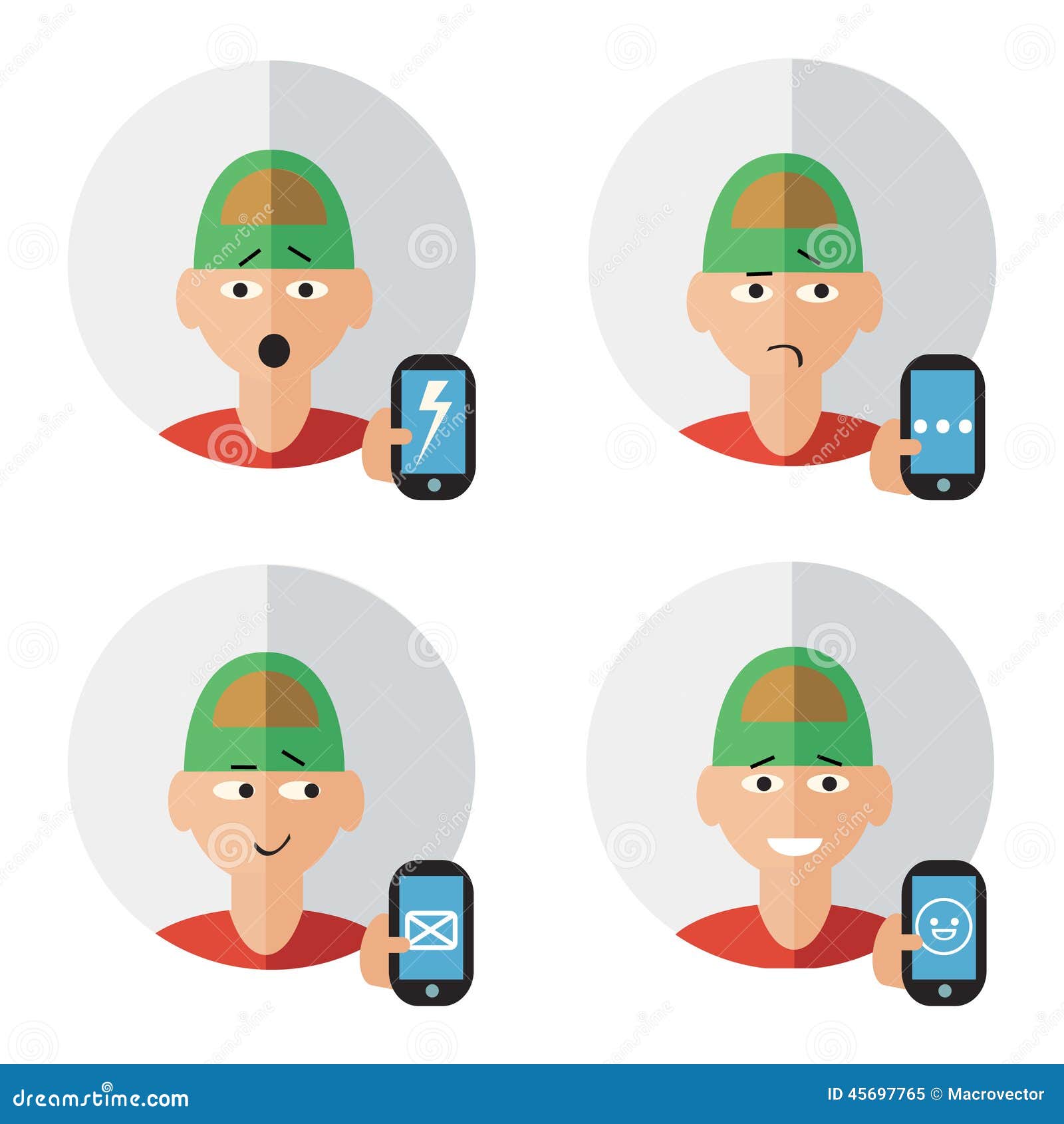 Man Character with Phone Emotions Stock Vector - Illustration of human ...