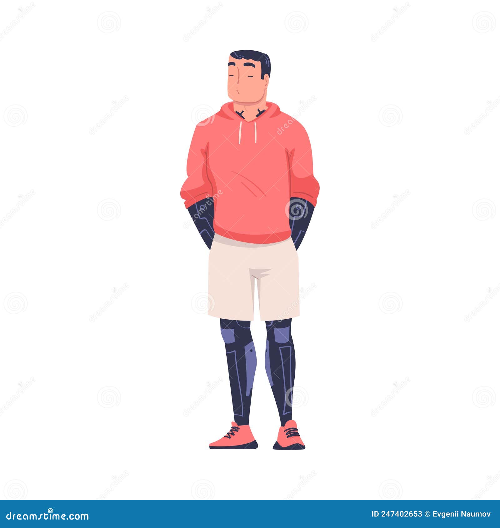 Man Character With Robotic Body Part Or Limb Prosthesis Restoring ...