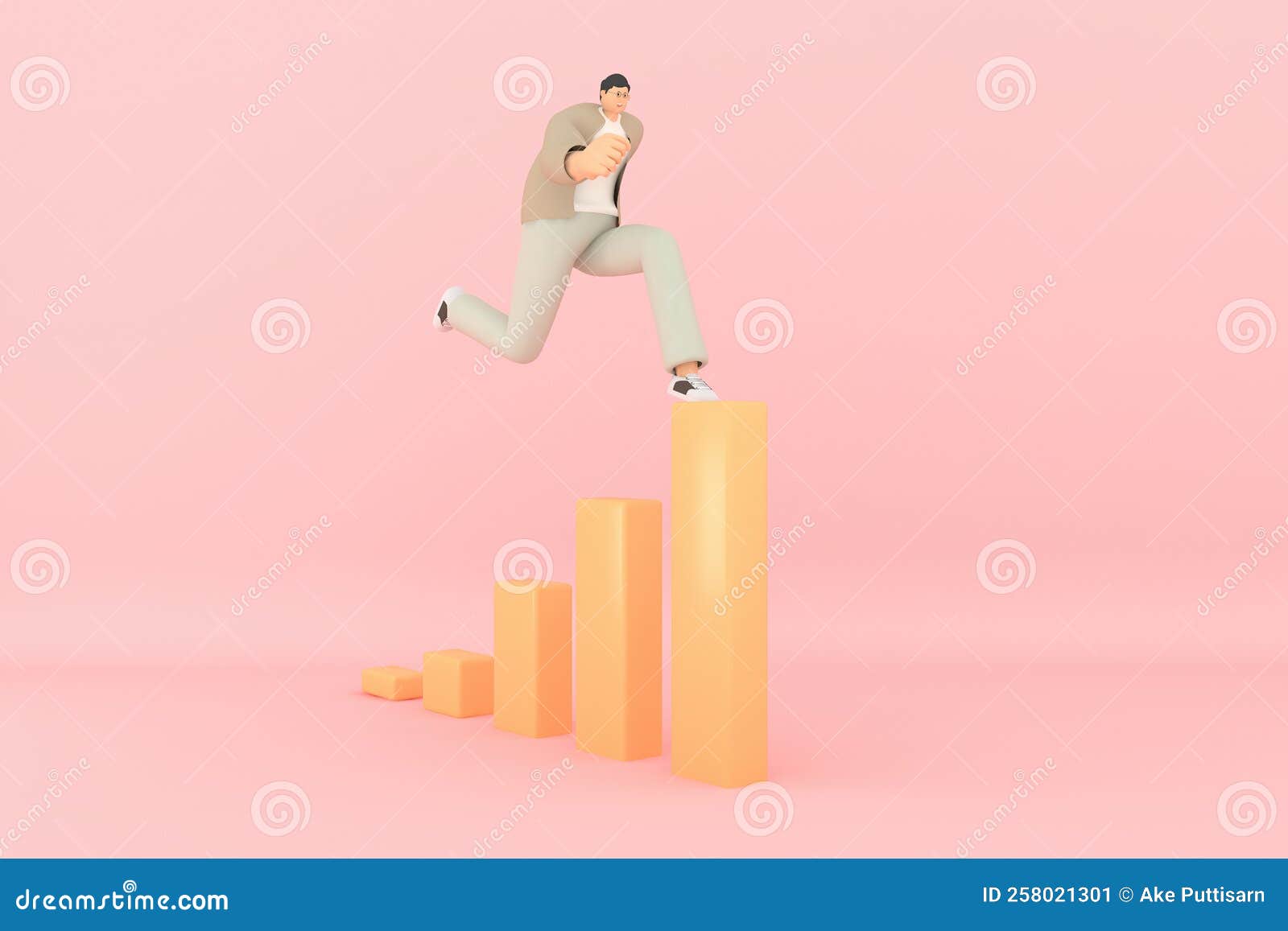 A Man Character Running with the Graph Shows the Stock Up. 3d Rendering ...