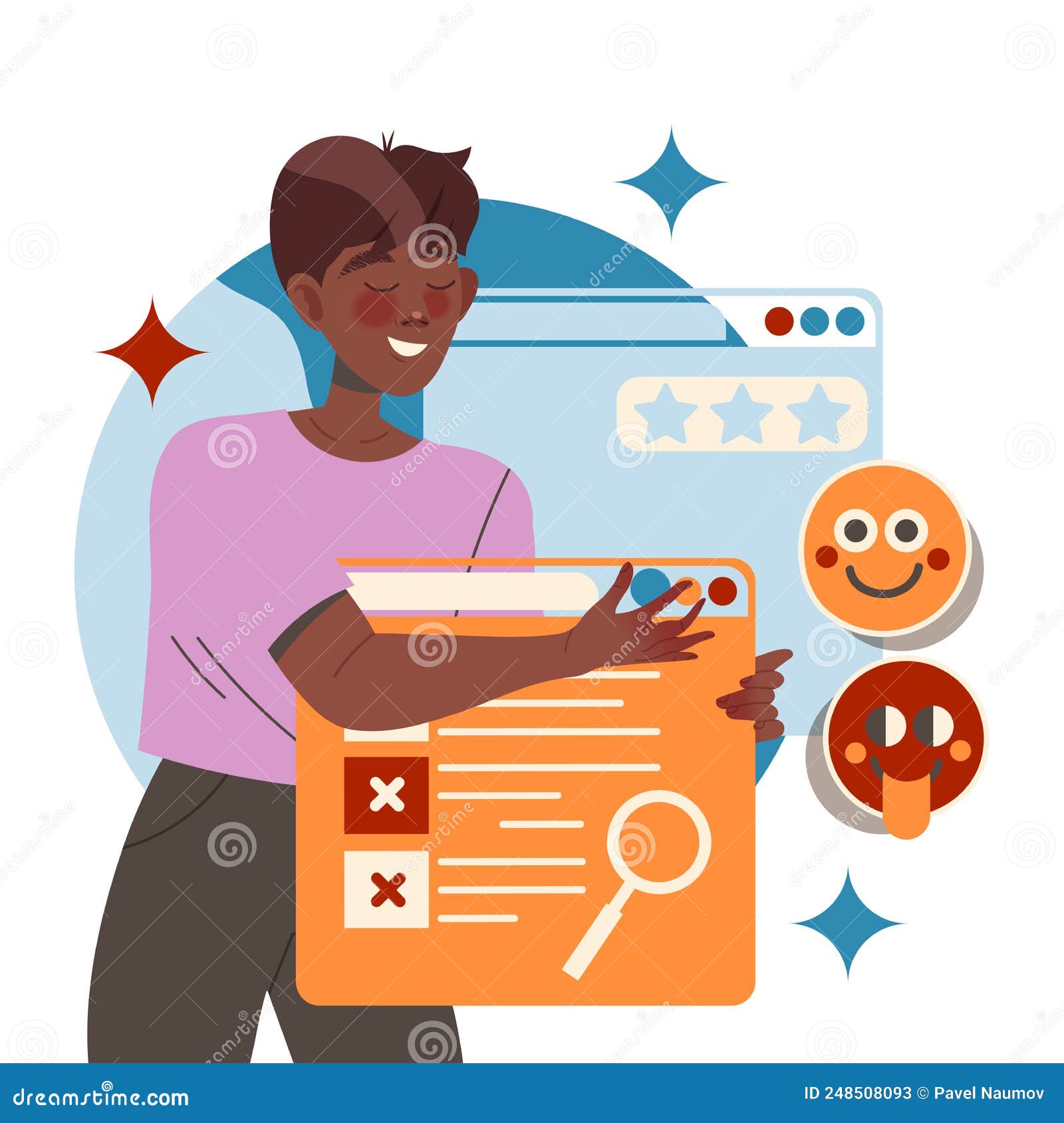 Man Character with Search Box Working with Information Analyzing and ...