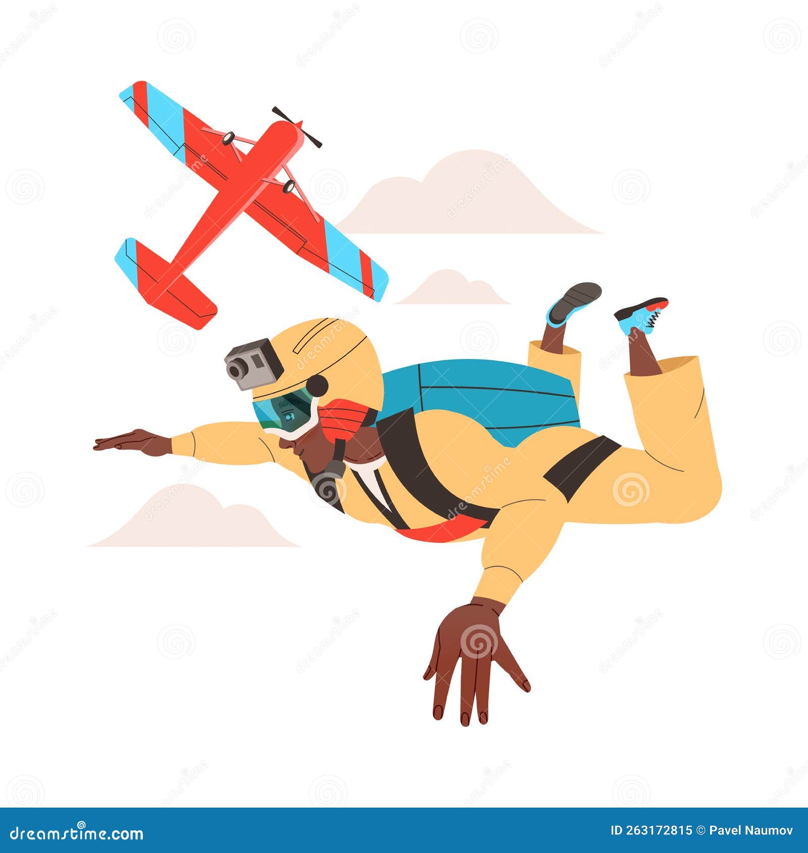 Man Character Skydiving Falling Down With Parachute Vector Set ...