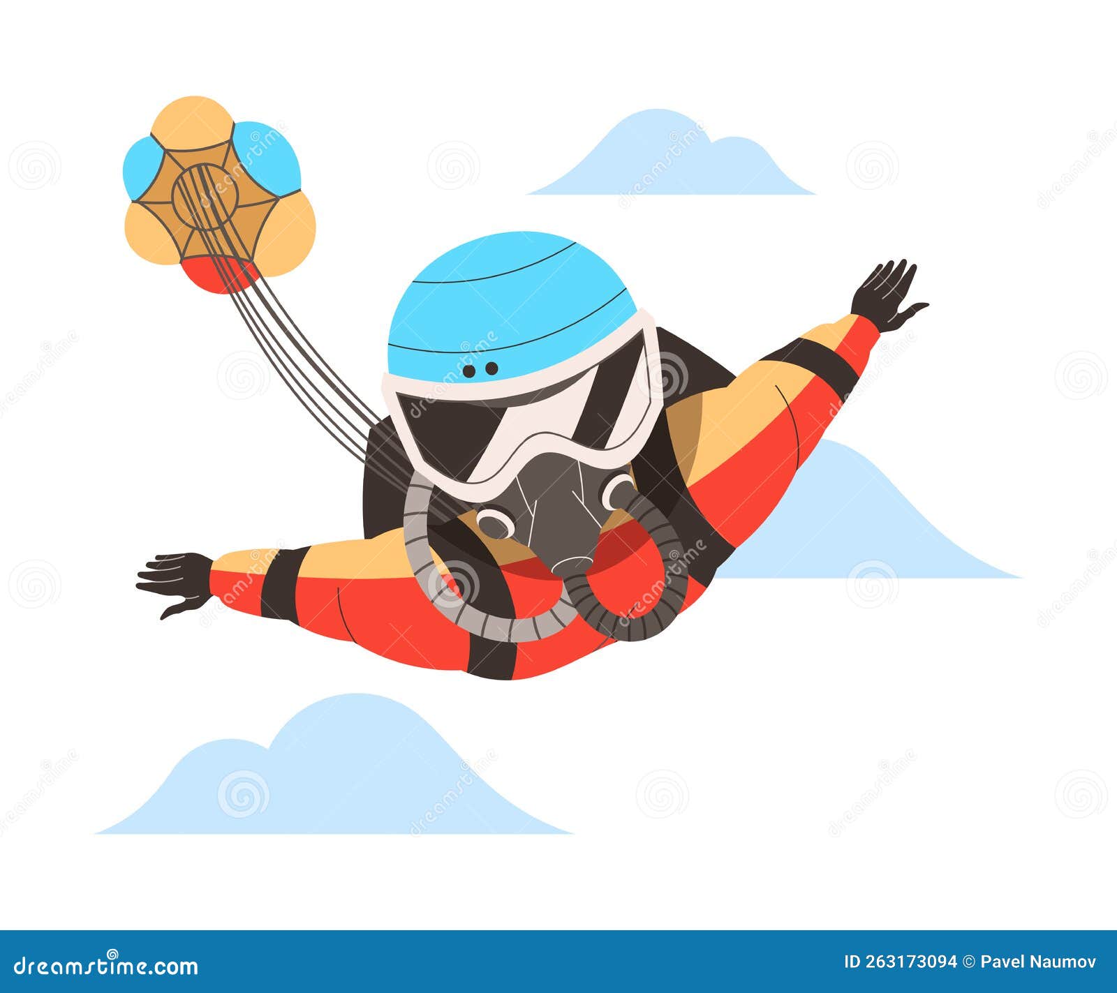 Man Character Skydiving Falling Down with Parachute Vector Illustration ...