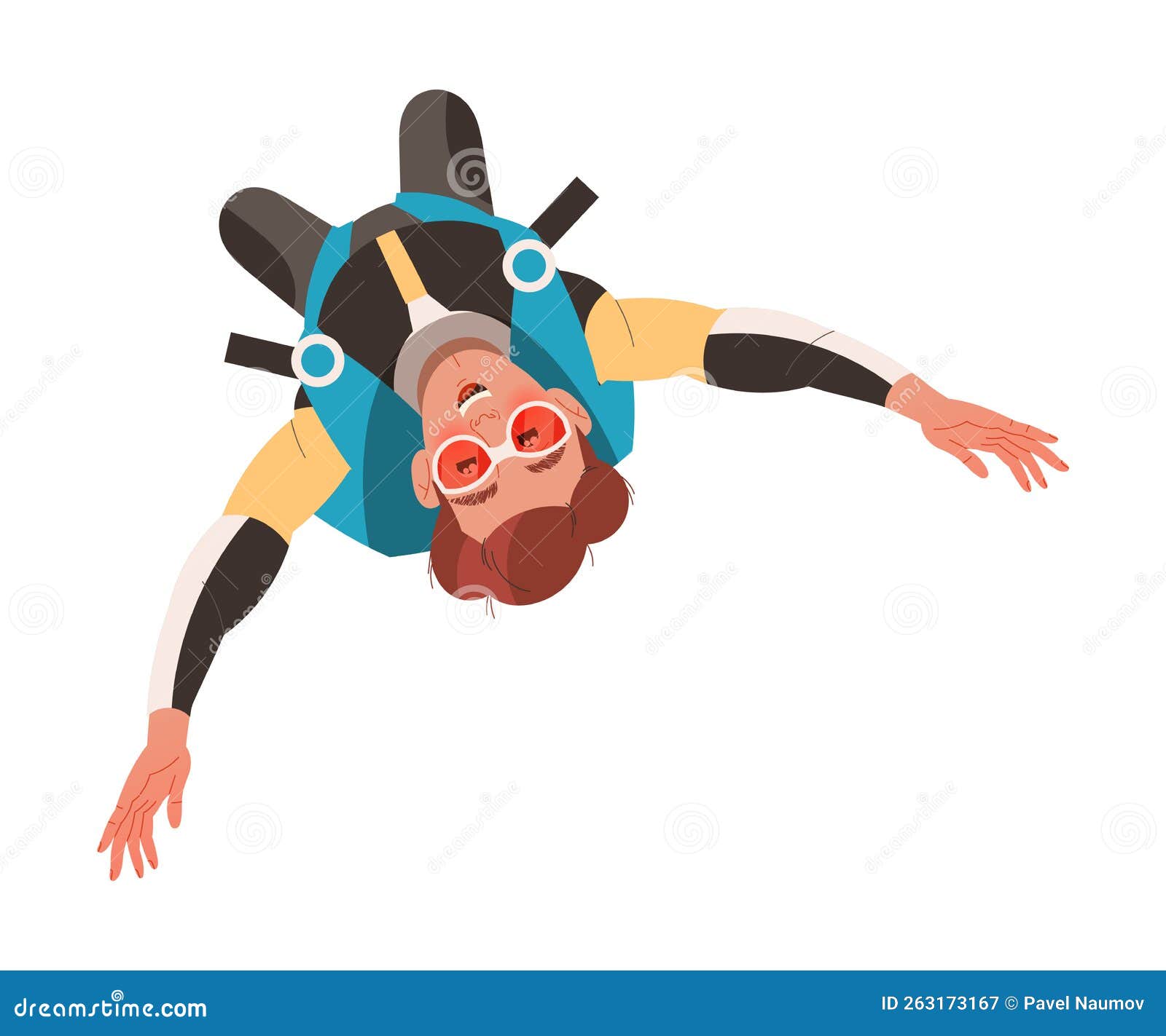 Man Character Skydiving Falling Down With Parachute Vector Set ...