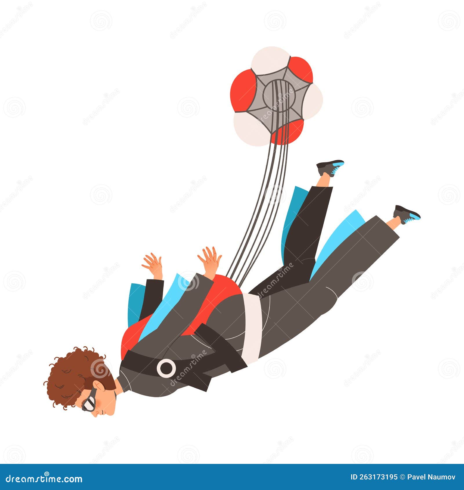Man Character Skydiving Falling Down With Parachute Vector Set ...