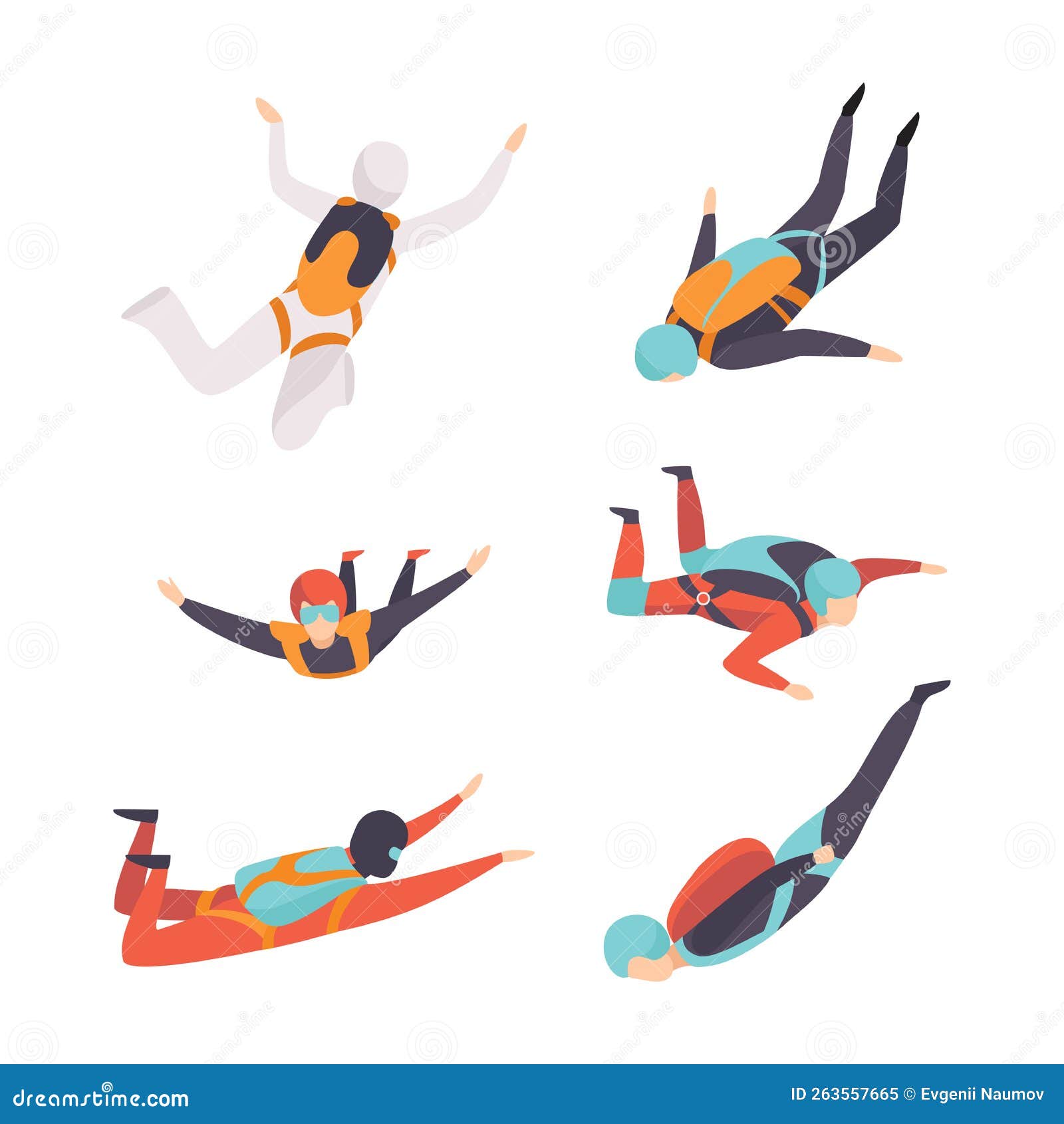 Man Character Skydiving Falling Down With Parachute Vector Set ...
