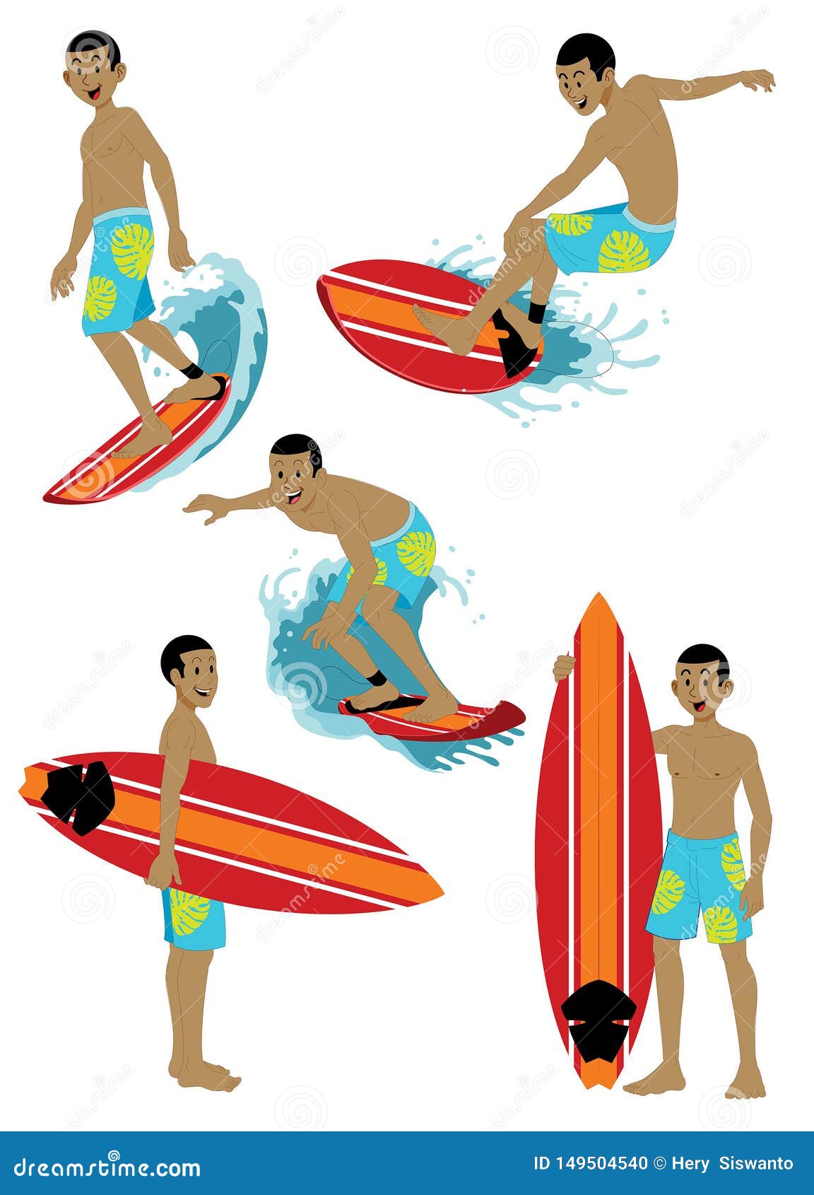 Man character surfing set stock vector. Illustration of hawaii - 149504540