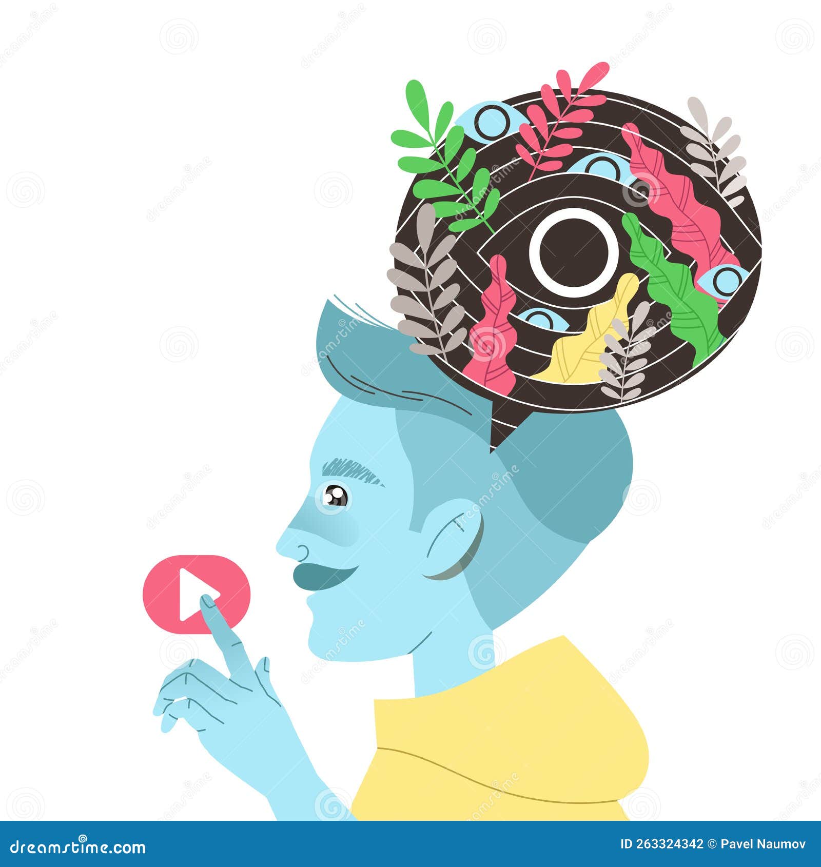 Man Character with Visual Type of Thinking and Mindset Model in His ...