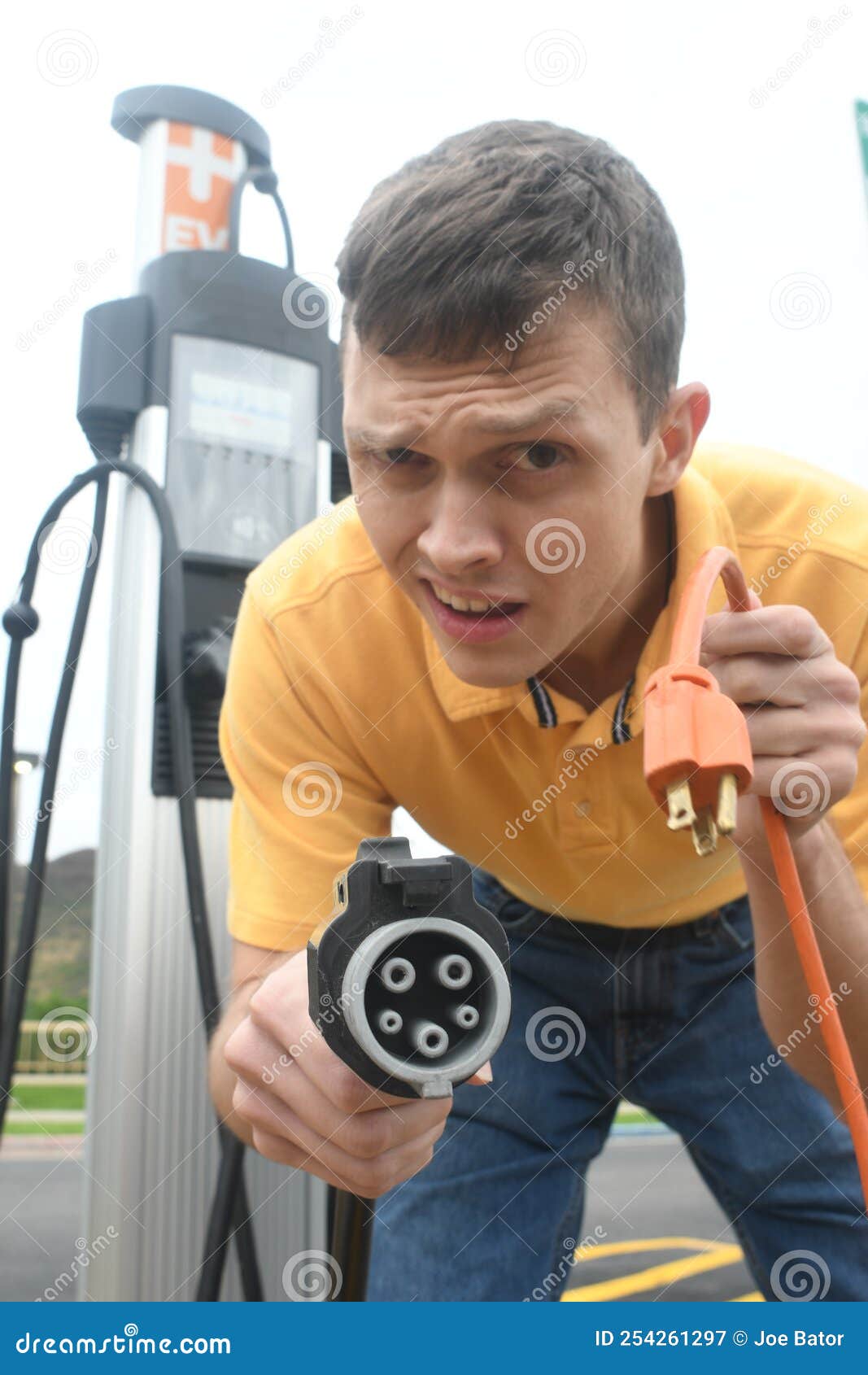 Man Charging His Electric Vehicle Stock Image - Image of capacity ...