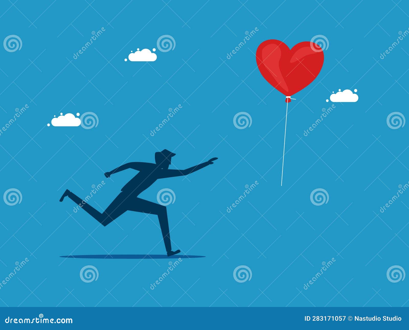 Man Chasing Heart Balloons. Love and Satisfaction Stock Vector ...