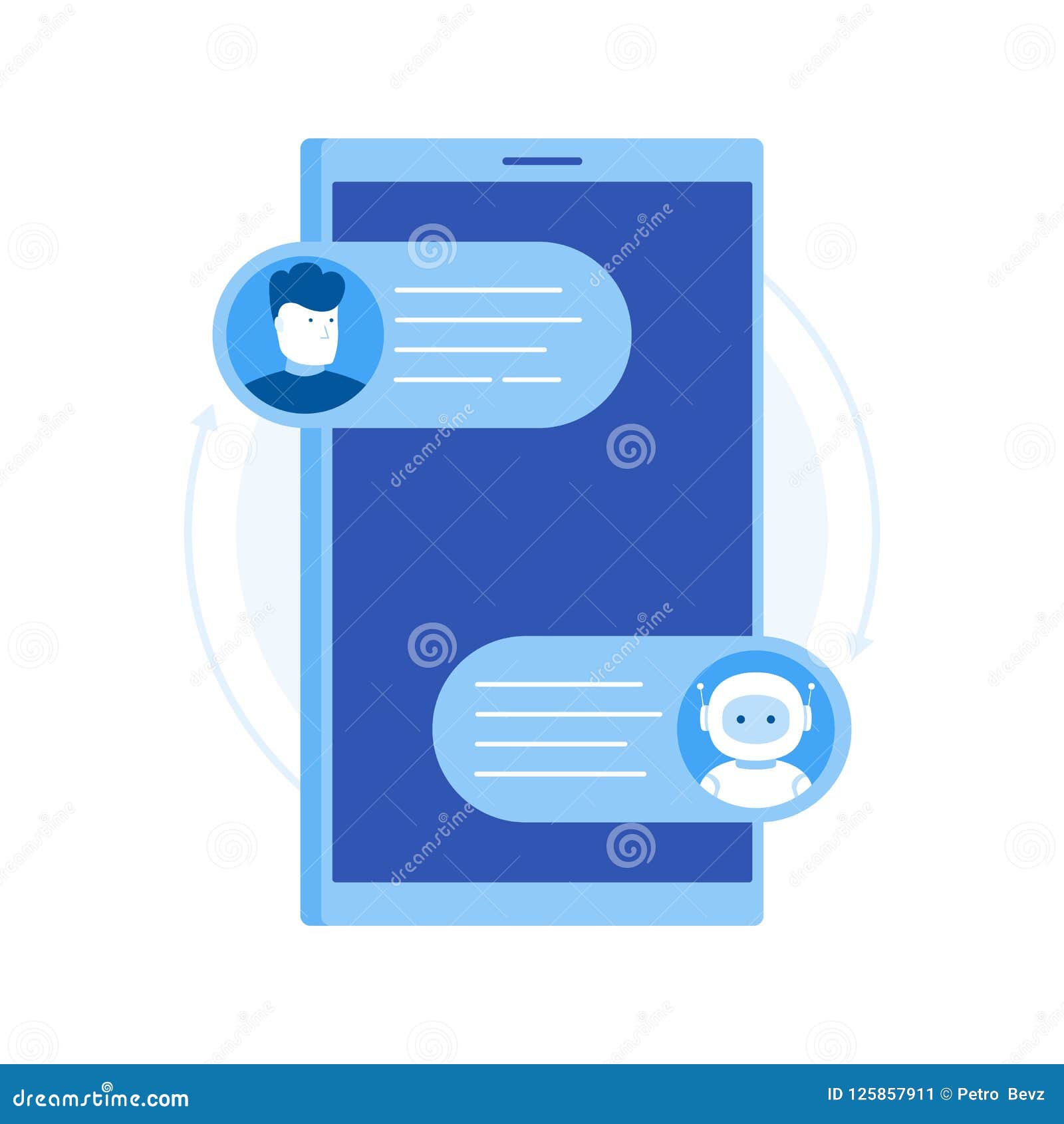 Man Chatting on Cellphone with Chat Bot Robot. Chat Messages Chatbot ...