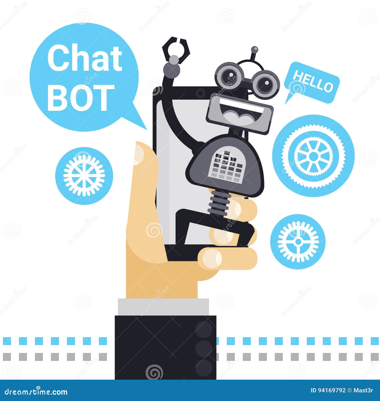 Man Chatting with Chat Bot on Cell Smart Phone, Robot Virtual ...