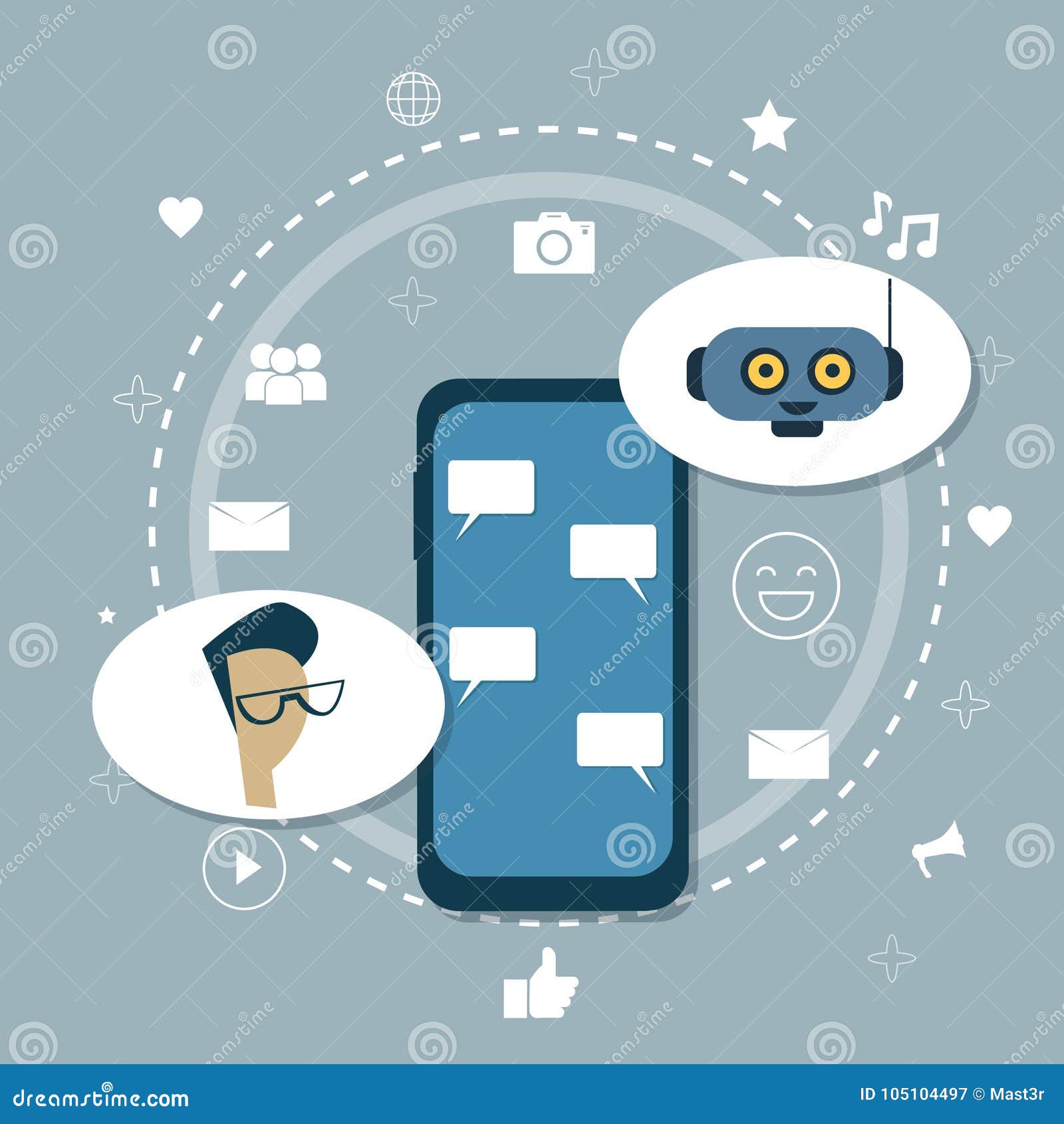 Man Chatting with Chatter Bot Modern Chatbot Robot Mobile Support Stock ...