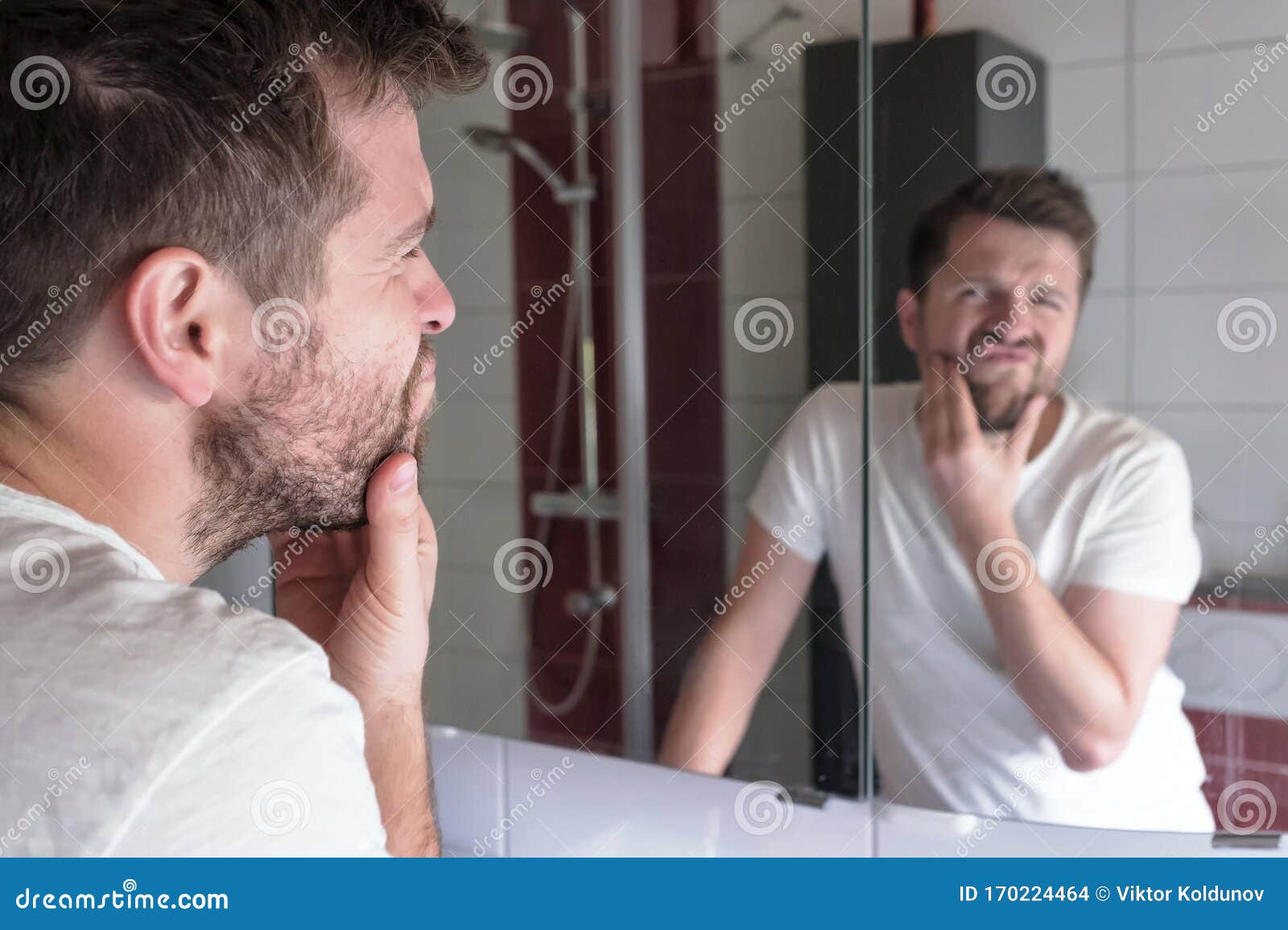 Man Check Condition of His Skin in Mirror Reflection Stock Photo ...