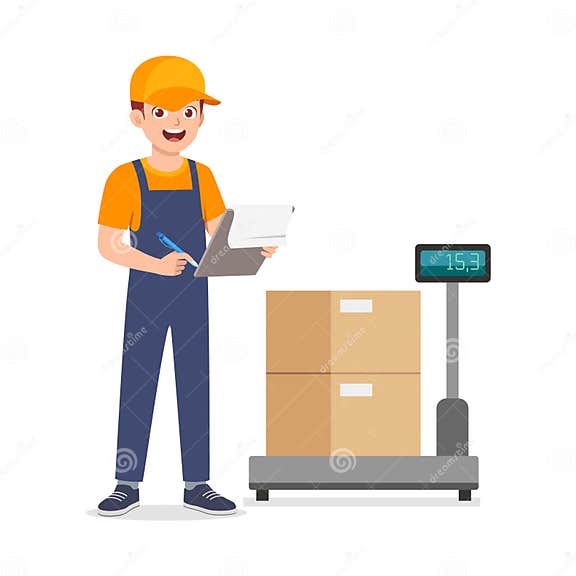 Man Check Package Weight with Scale Stock Vector - Illustration of ...