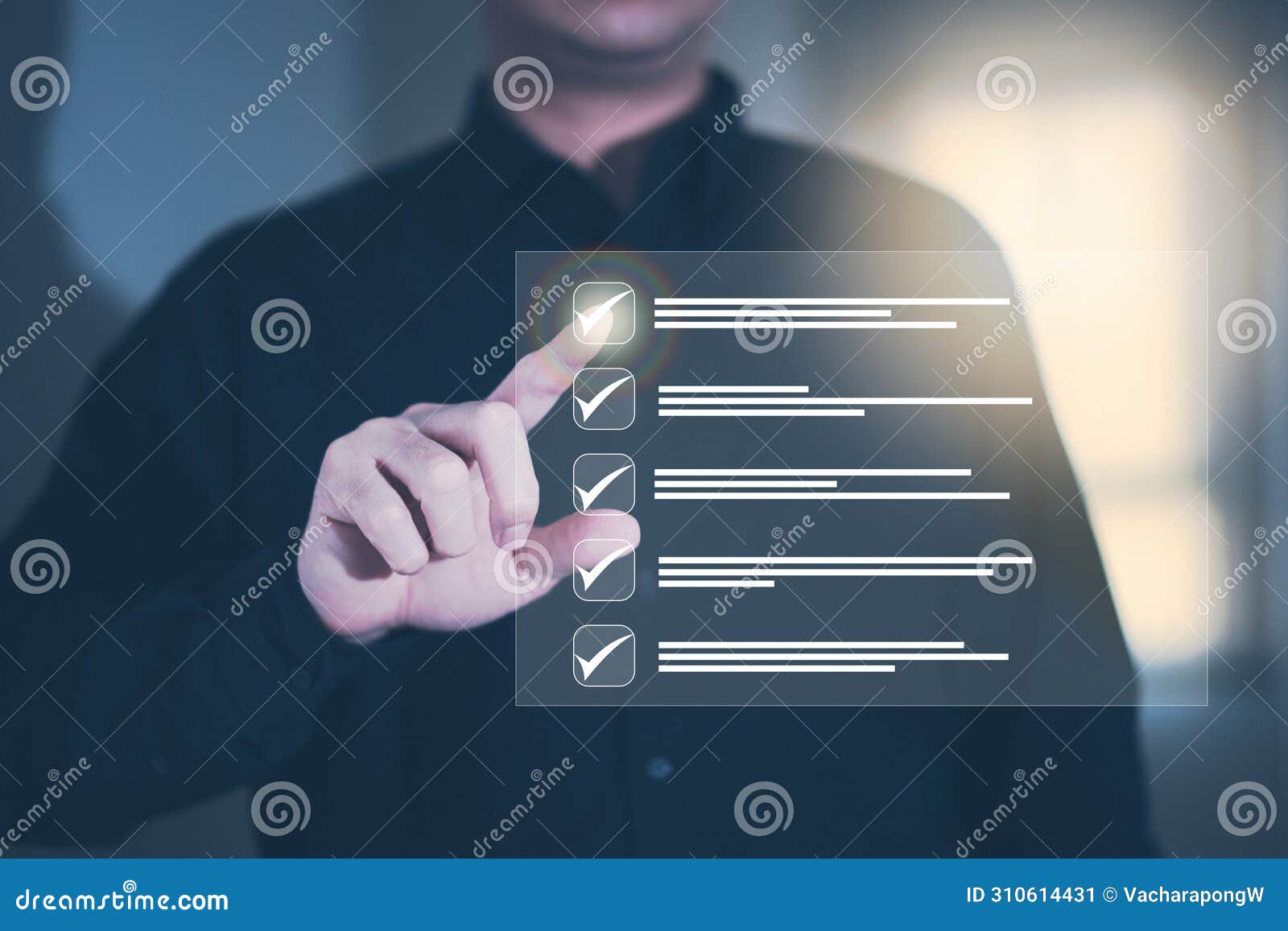 Man Check on Screen Document for Information in Paperless Concept ...