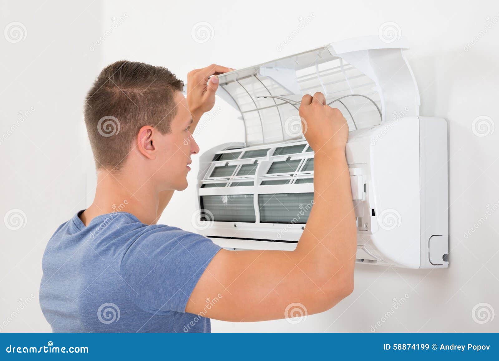 Man Checking Air Conditioner Stock Image - Image of equipment ...