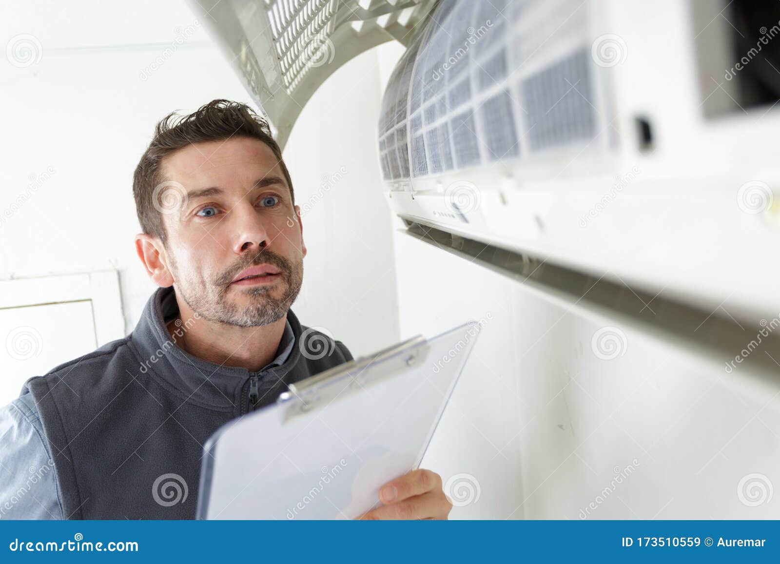 Man Checking Airconditioning Unit Stock Image - Image of inspect ...