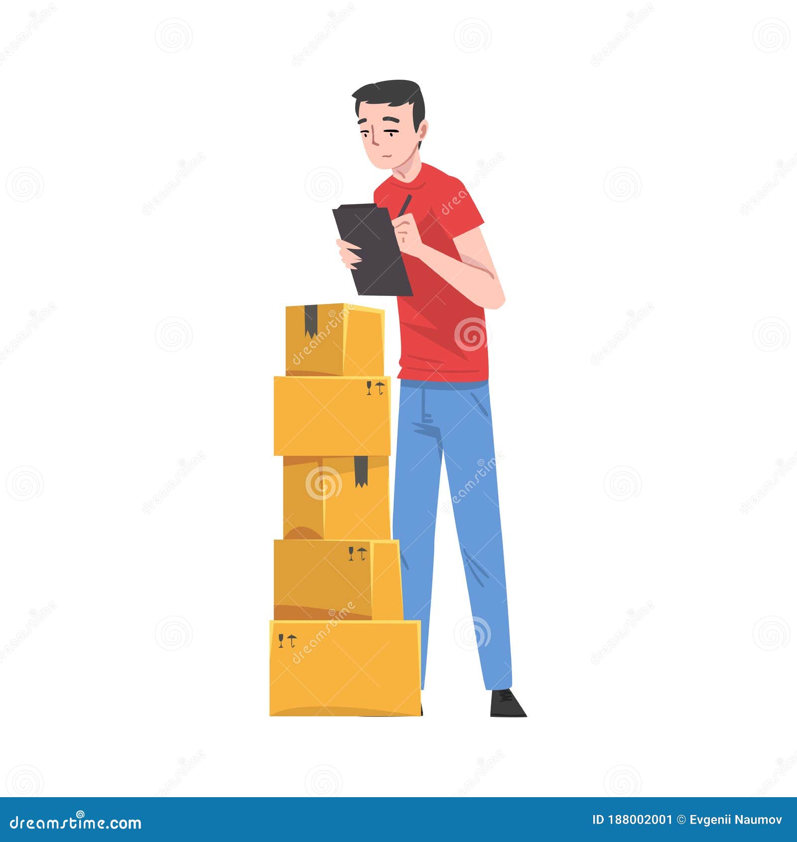 Man Checking Cardboard Boxes Preparing Goods for Dispatch, Guy Working ...