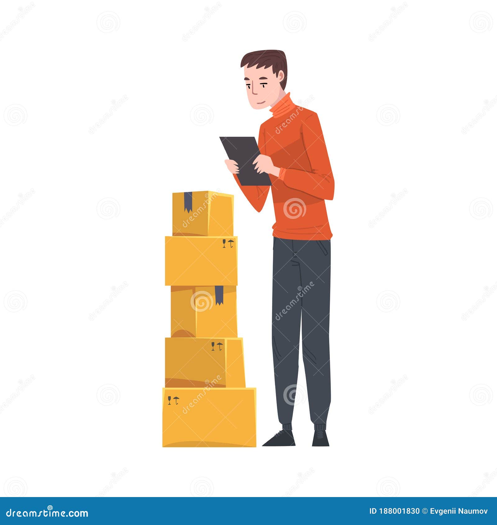 Man Checking Cardboard Boxes in Warehouse, Male Worker Preparing Goods ... Man Checking Cardboard Boxes in Warehouse, Male Worker Preparing Goods ...