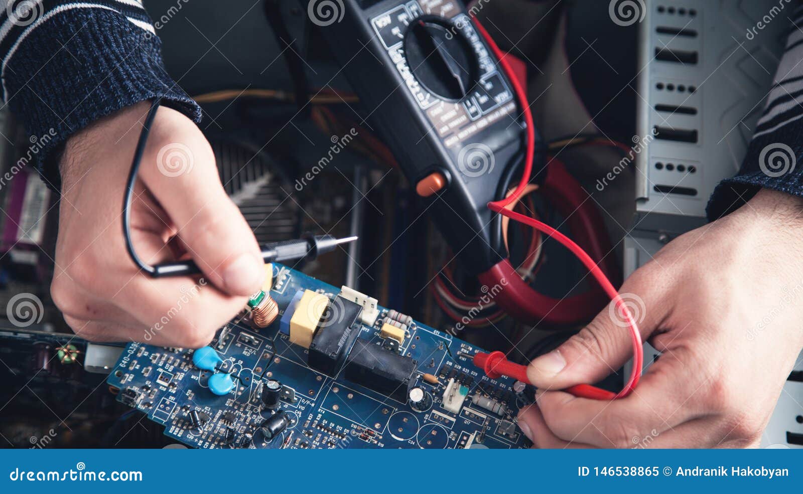 Man Checking Computer with a Multimeter Stock Image - Image of check ...