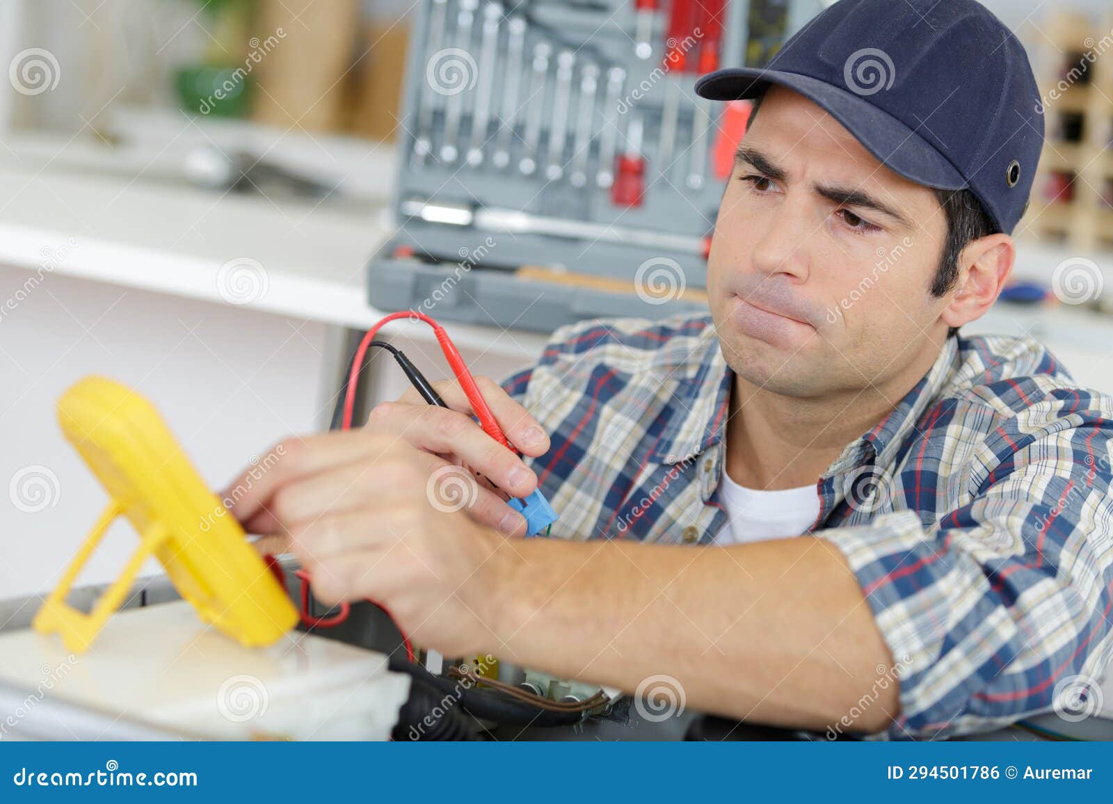 Man Checking Current Broken Machine Stock Photo - Image of machine ...