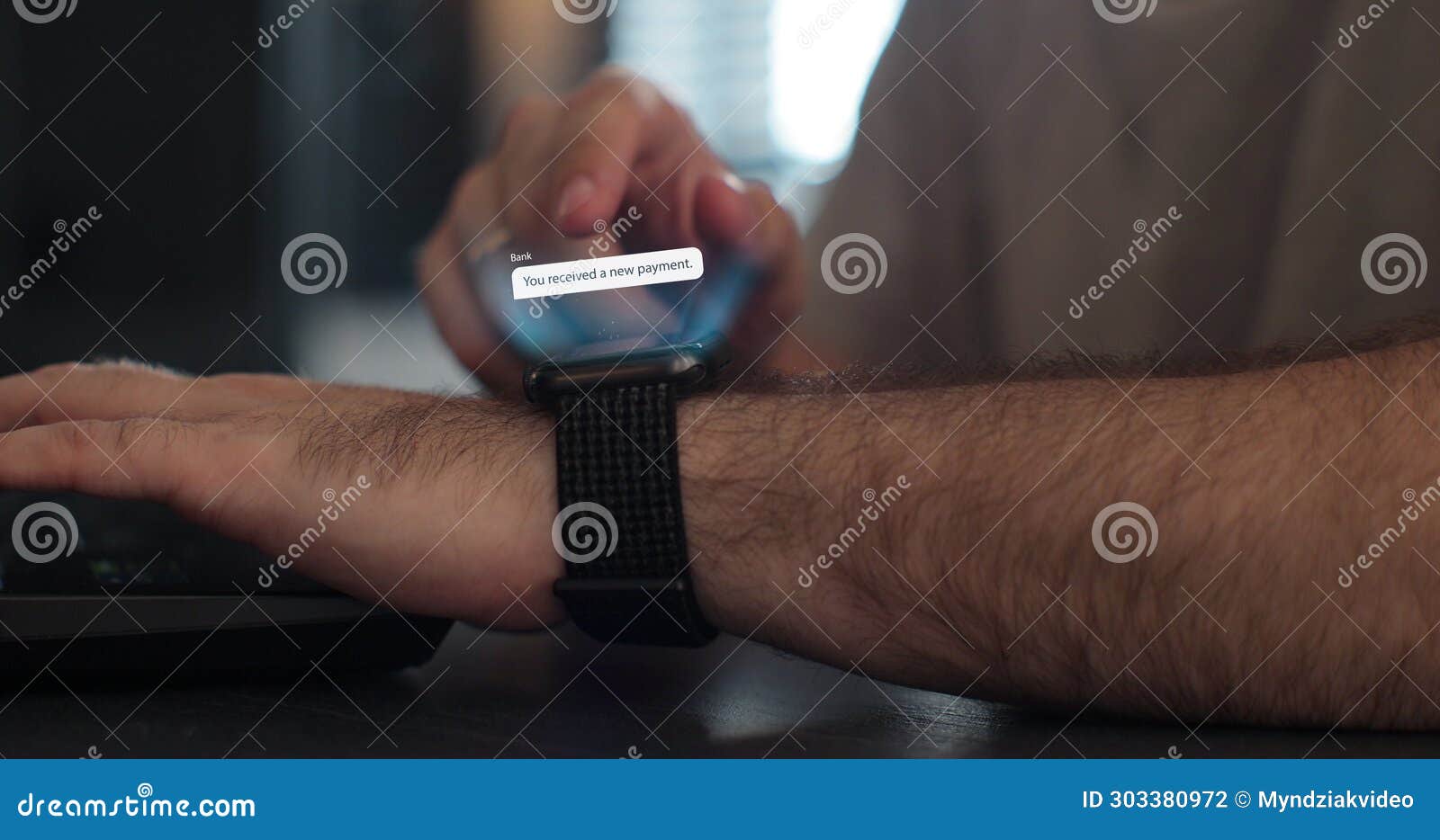 Man Checking 3d Rendering Incoming Notification on Smart Watch ...