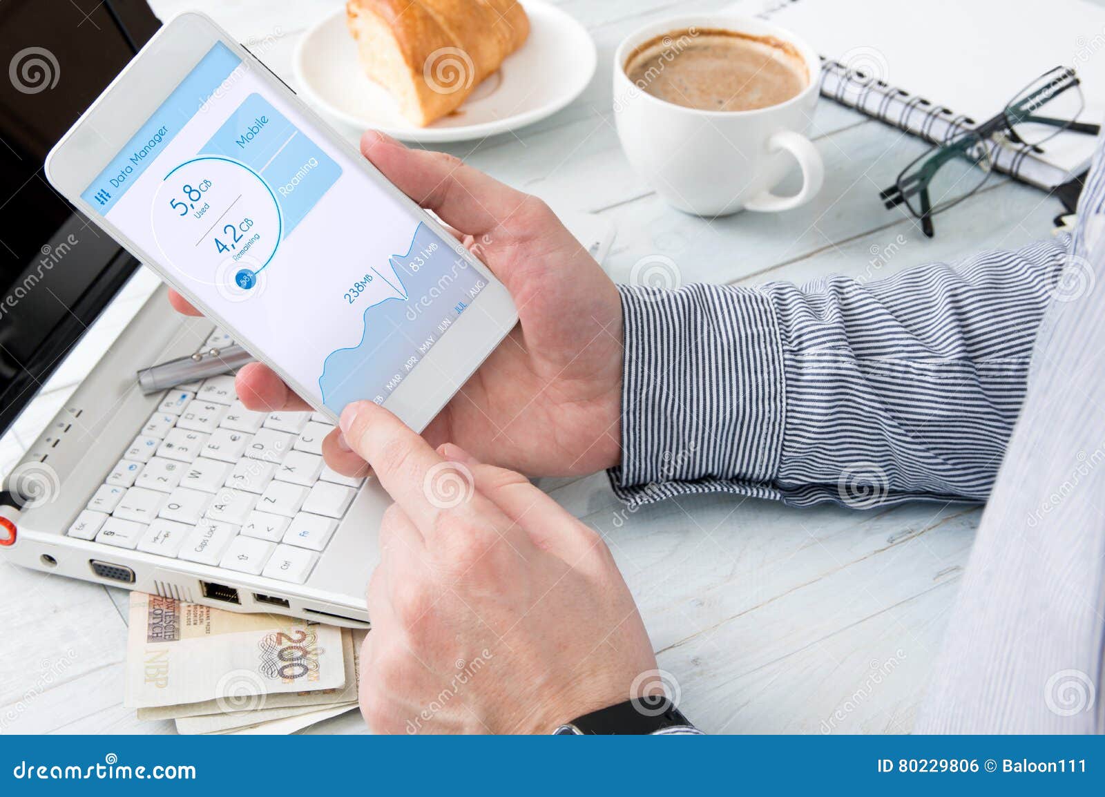 Man is checking data usage stock photo. Image of data - 80229806
