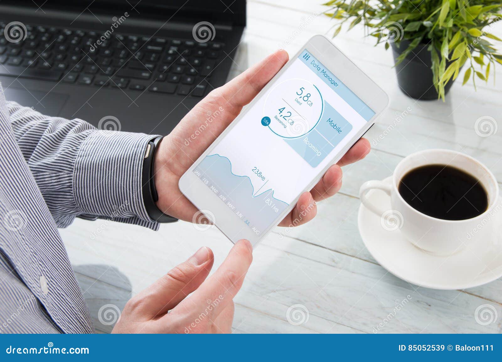 Man is checking data usage stock image. Image of graph - 85052539