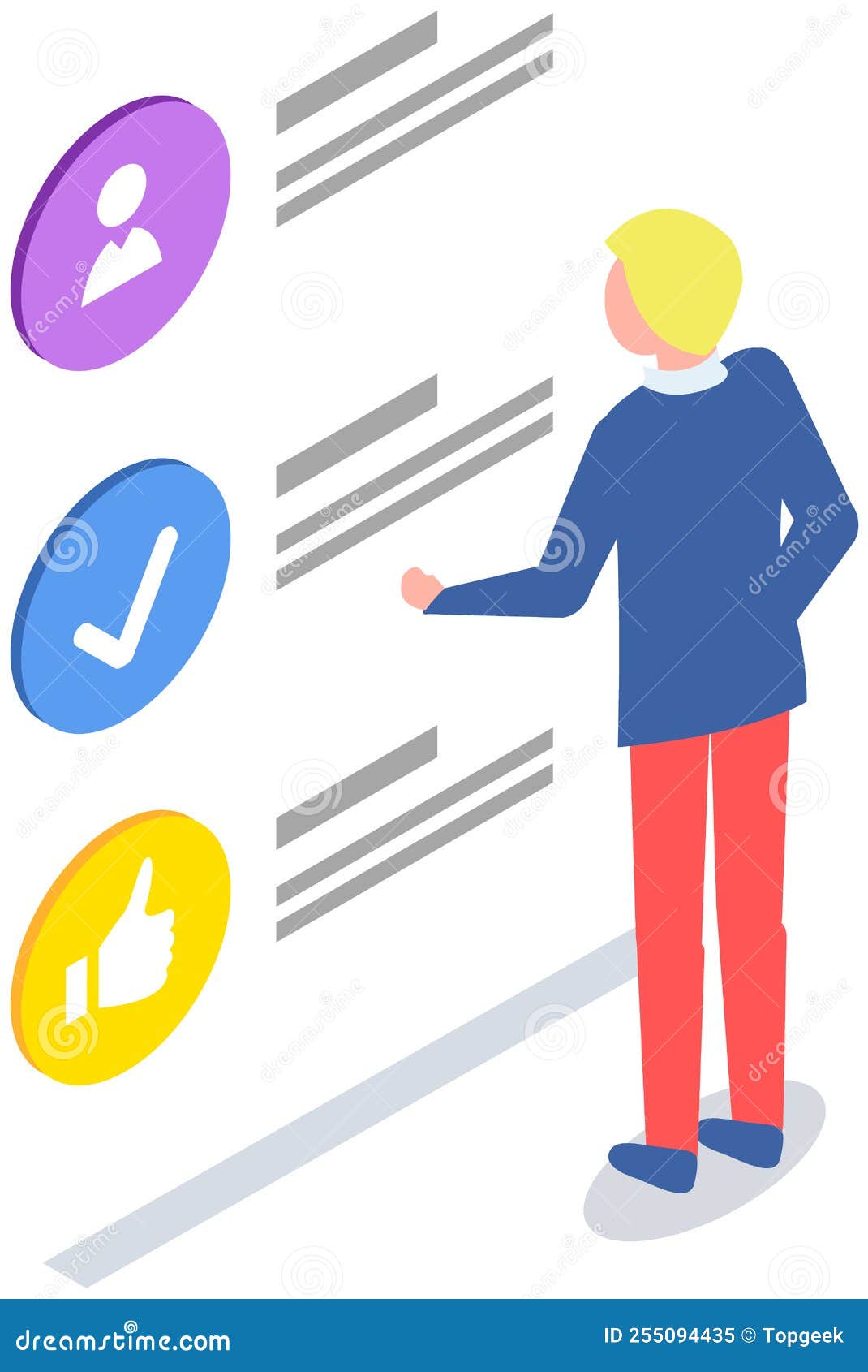 Man Checking Design of Profile, Check Mark and Like Icons. App ...