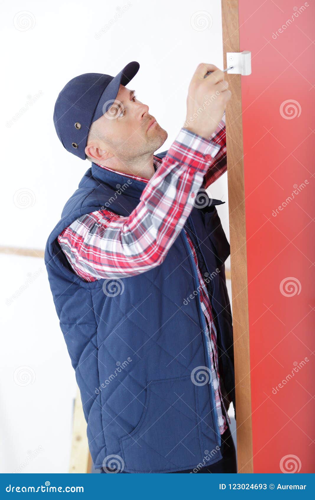 Man checking the door stock image. Image of door, vocational - 123024693