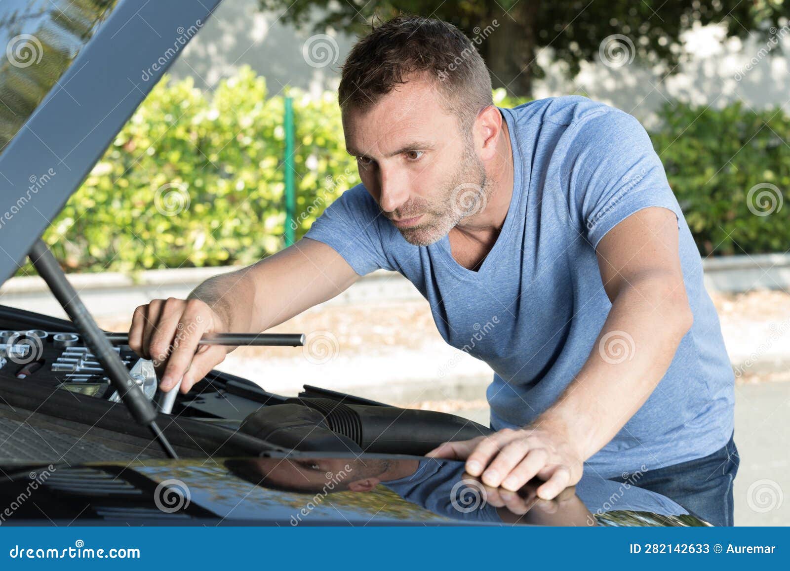 Man Checking Engine Breakdown Car Stock Image - Image of breakdown ...