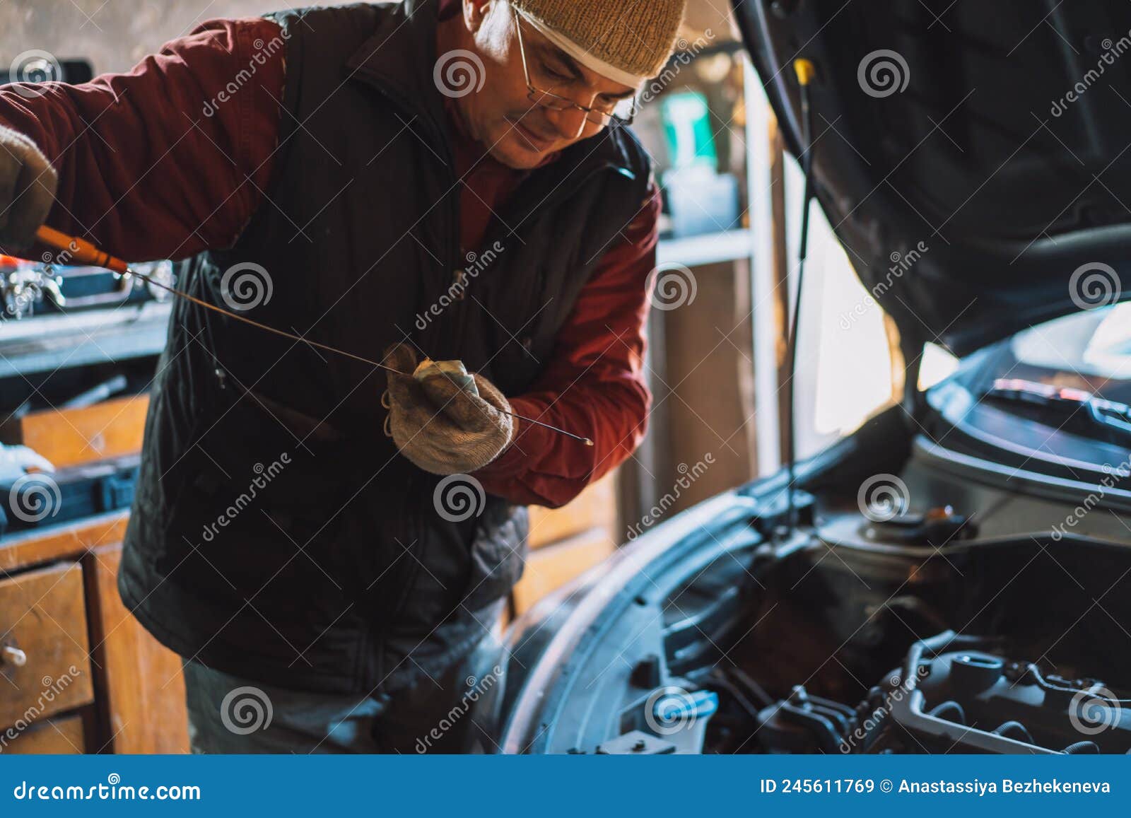 Man Checking Engine Oil Level Dipstick Stock Image - Image of closeup ...