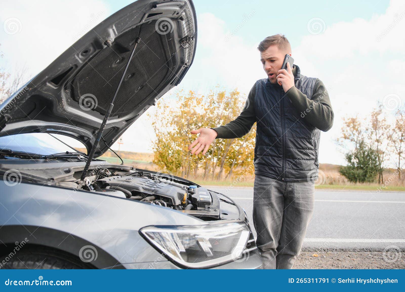 Man Checking His Broke Down Car Stock Image - Image of breakdown, check ...