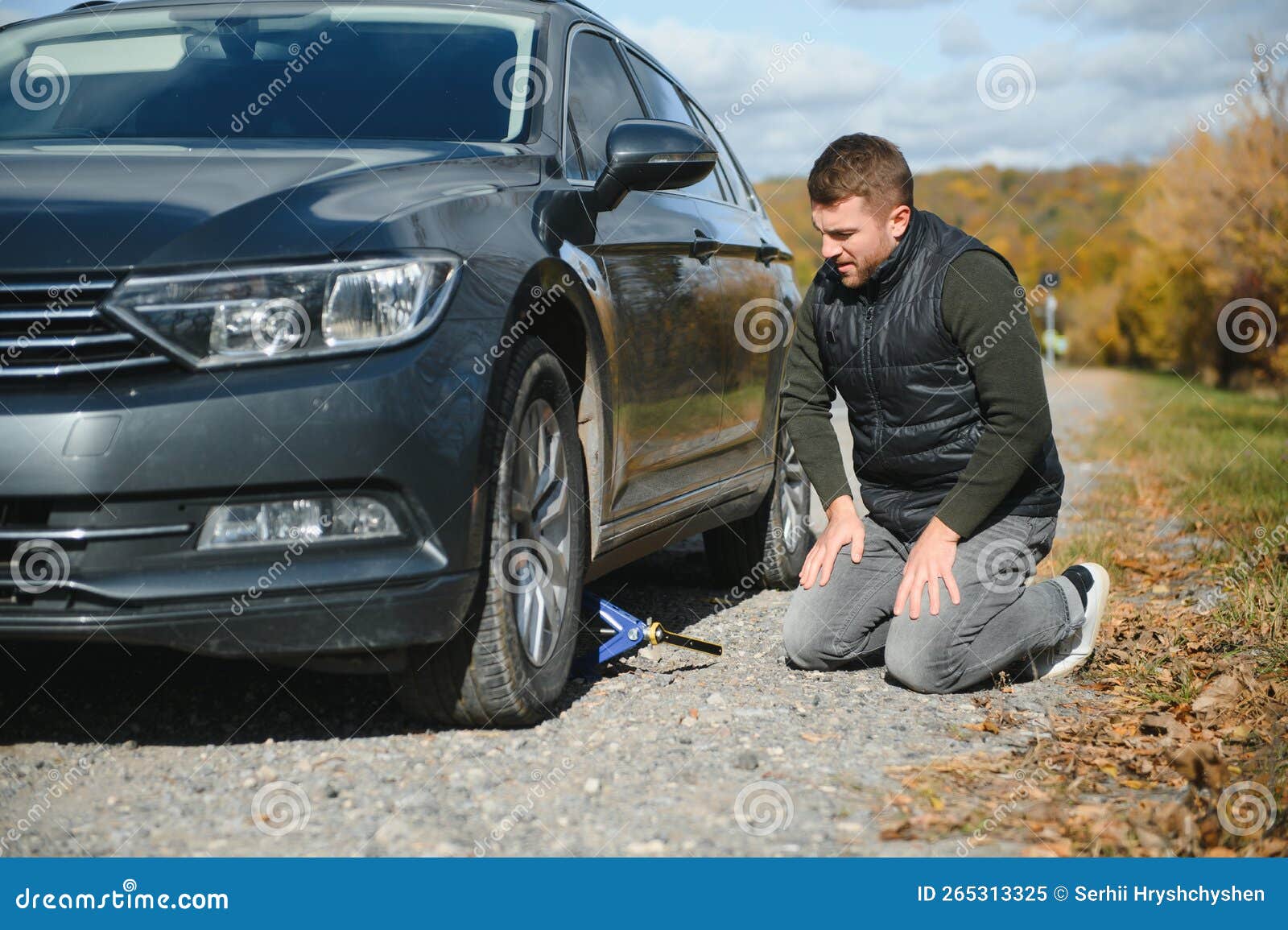 Man Checking His Broke Down Car Stock Image - Image of motor ...
