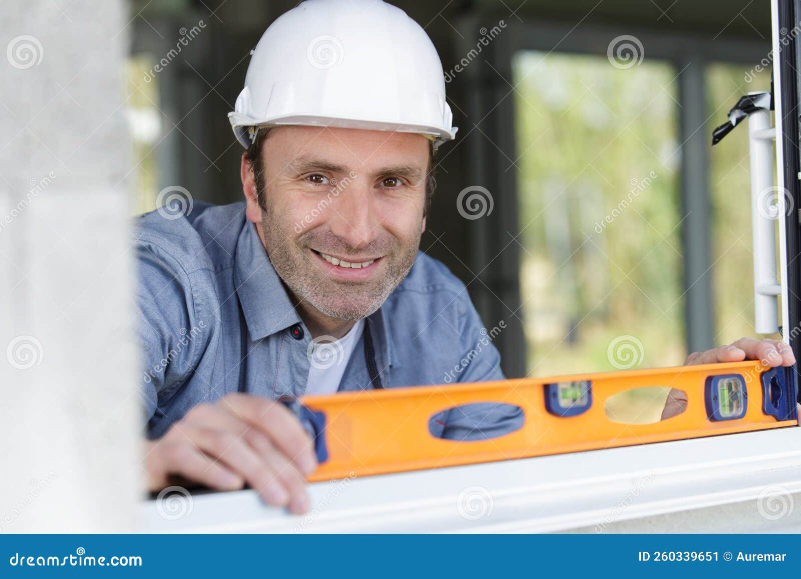 Man Checking Level Construction Site Stock Image - Image of frame ...