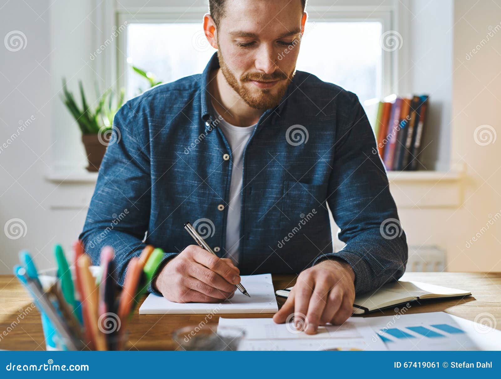 Man Checking Notes at Home Office Stock Image - Image of analyst ...