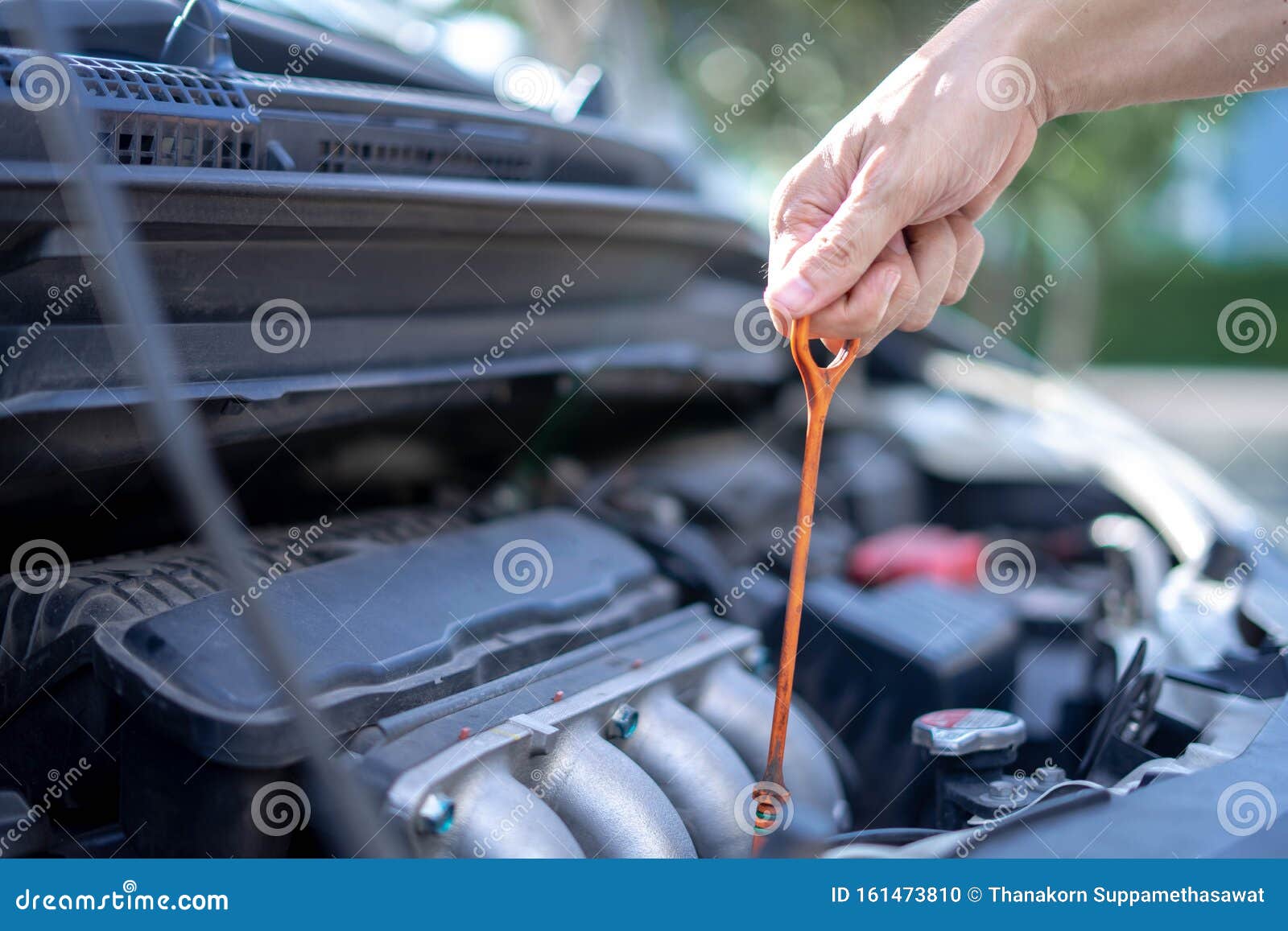 Man Checking the Oil Level in Car Engine, Check and Maintenance the Oil ...