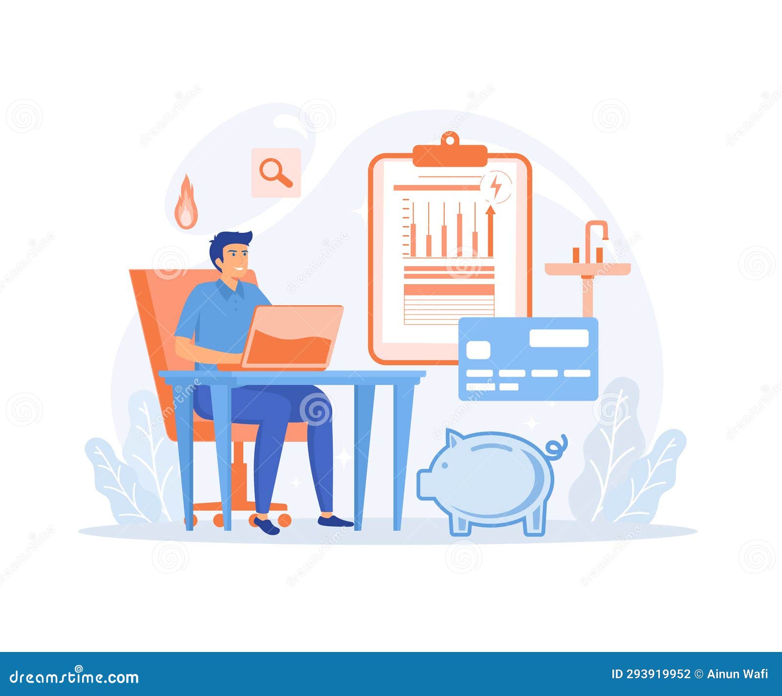 Man Checking and Paying Utility Bills Online on His Computer, Checking ...