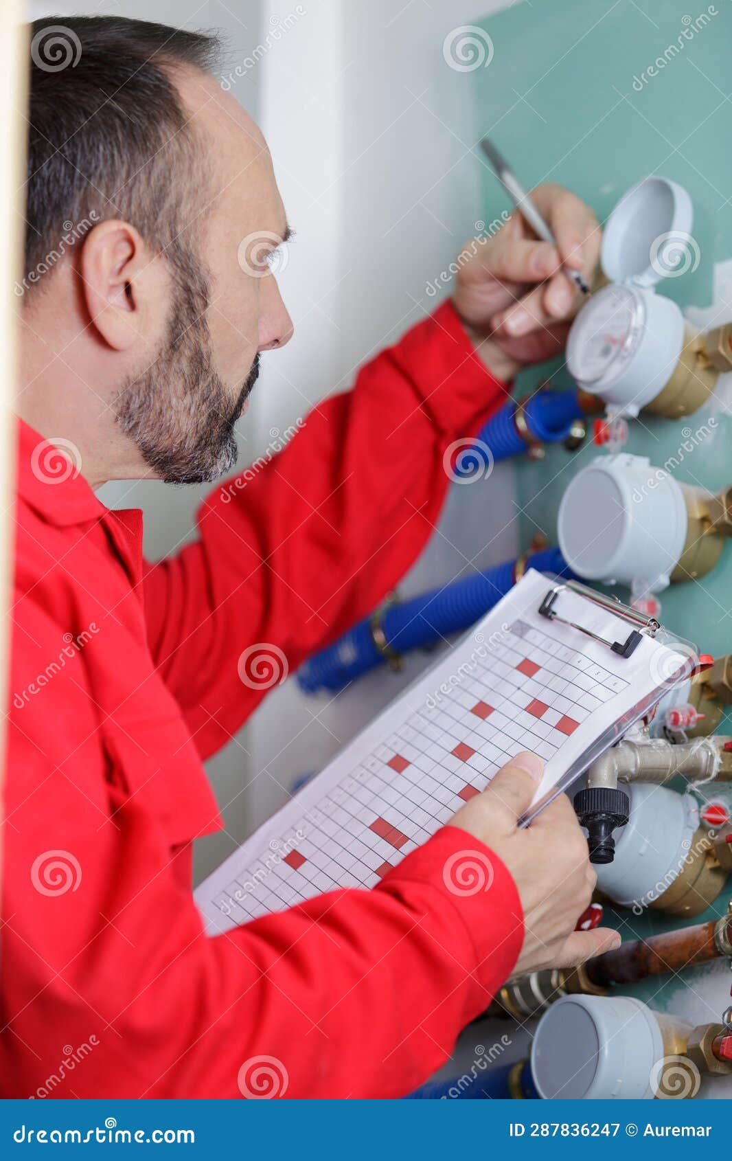 Man Checking Pipes Water Meter Stock Image - Image of plumbing ...