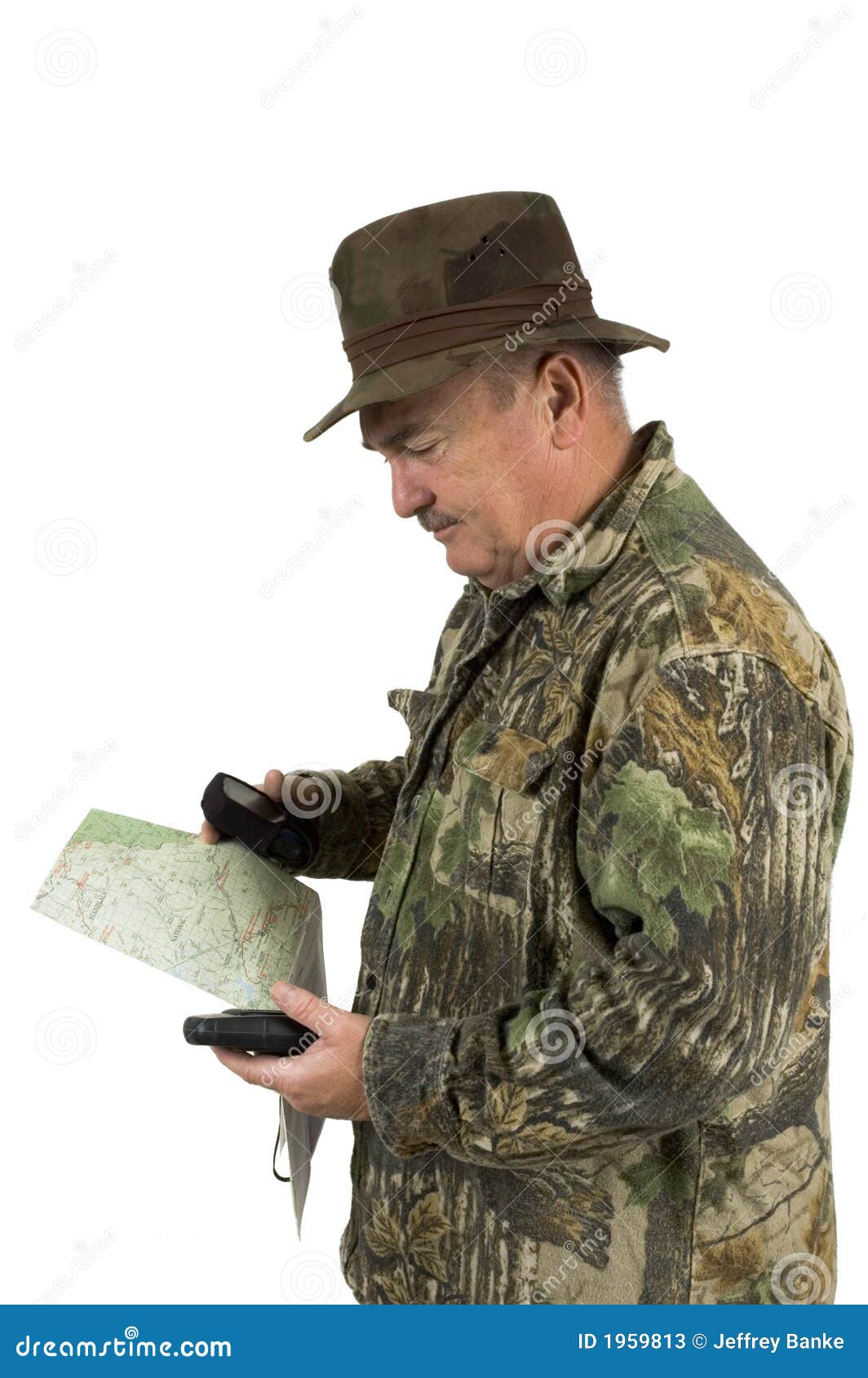 Man Checking Position with GPS and Maps Stock Image - Image of hunter ...