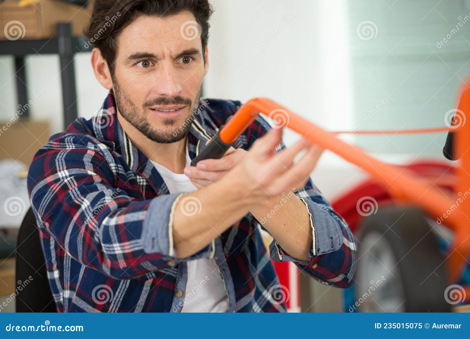 Man Checking Quality Trolley Stock Image - Image of lock, courier ...