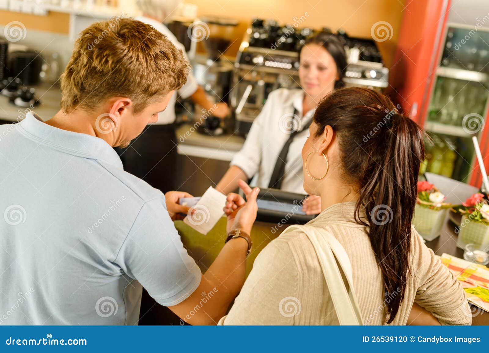 Man Checking Receipt at Cafe Payment Stock Photo - Image of card ...