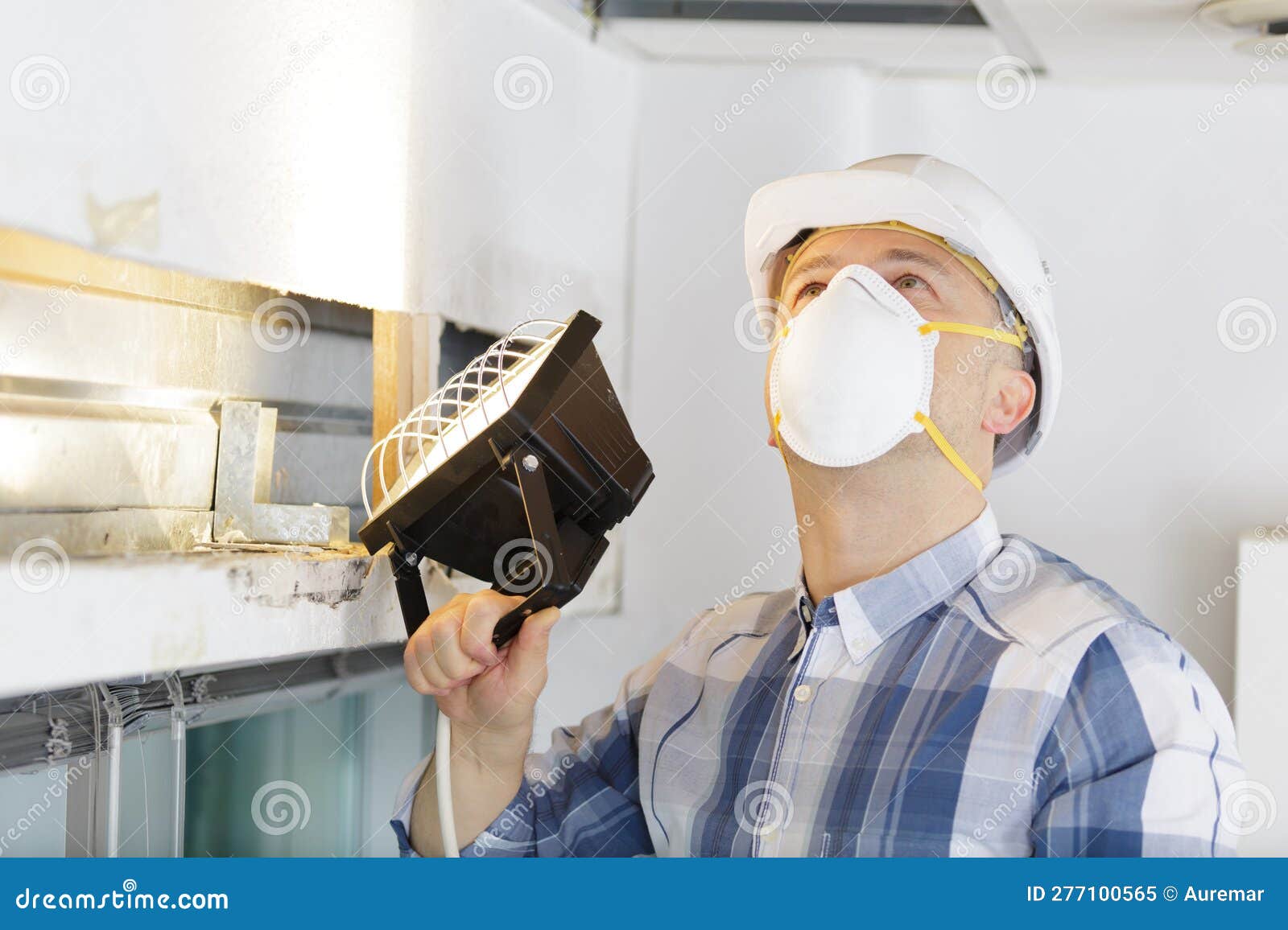 Man checking state ceiling stock image. Image of connecting - 277100565